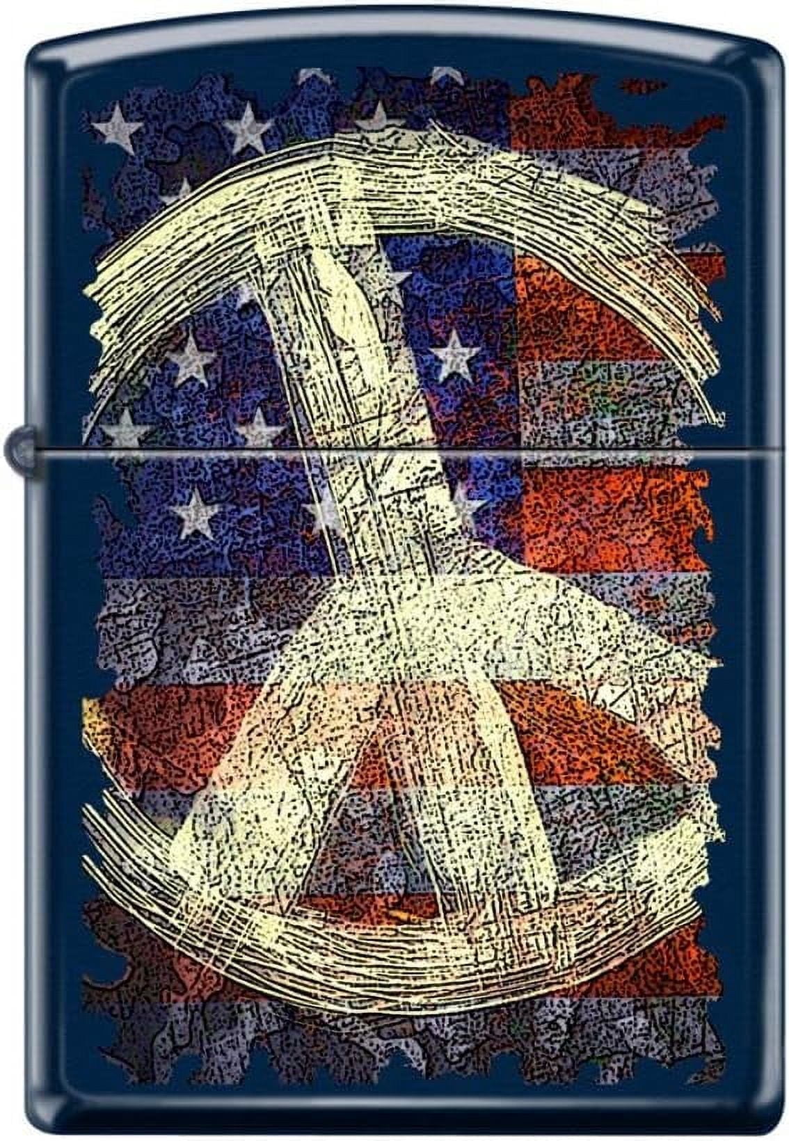 Zippo Lighter- Peace Symbols American Flag Navy Matte Windproof Lighter ...