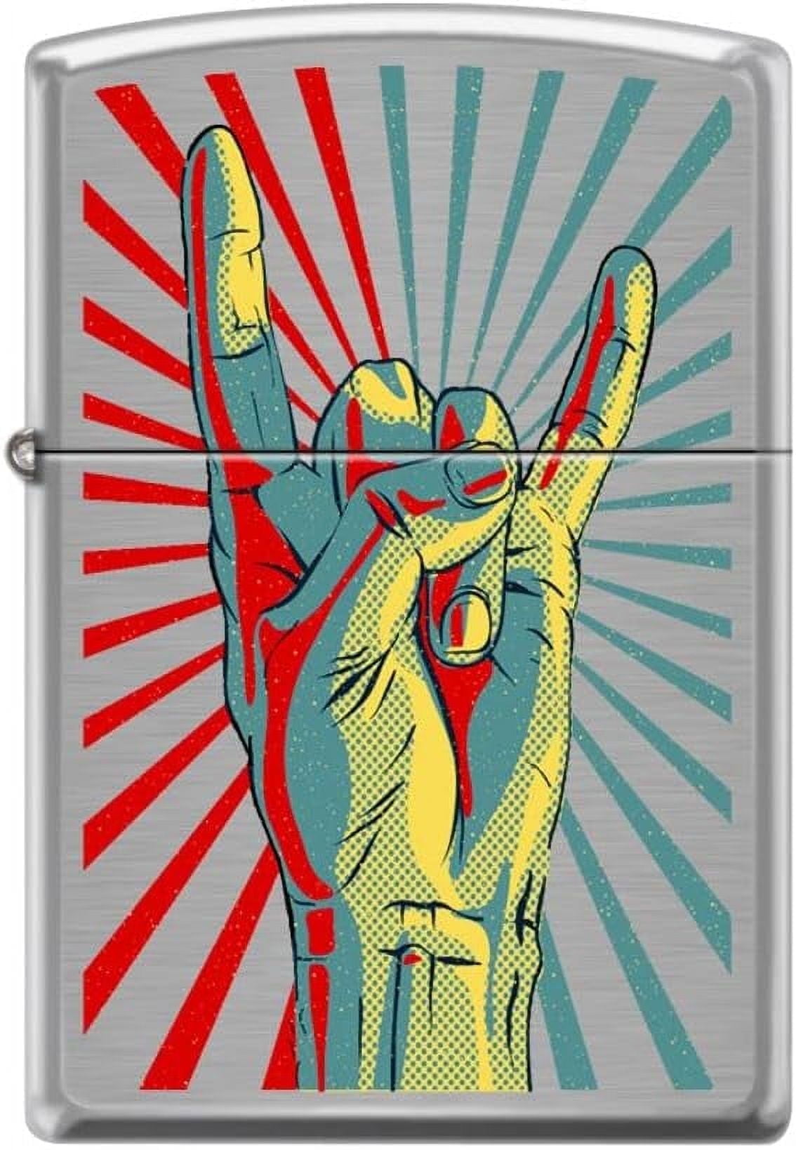 Zippo Lighter- Rock and Roll Design Pop Art Brushed Chrome Lighter # ...