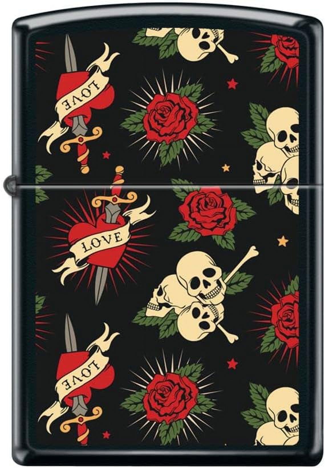 Zippo Lighter- Roses Hearts Skulls Love Black Matte Windproof Lighter # ...