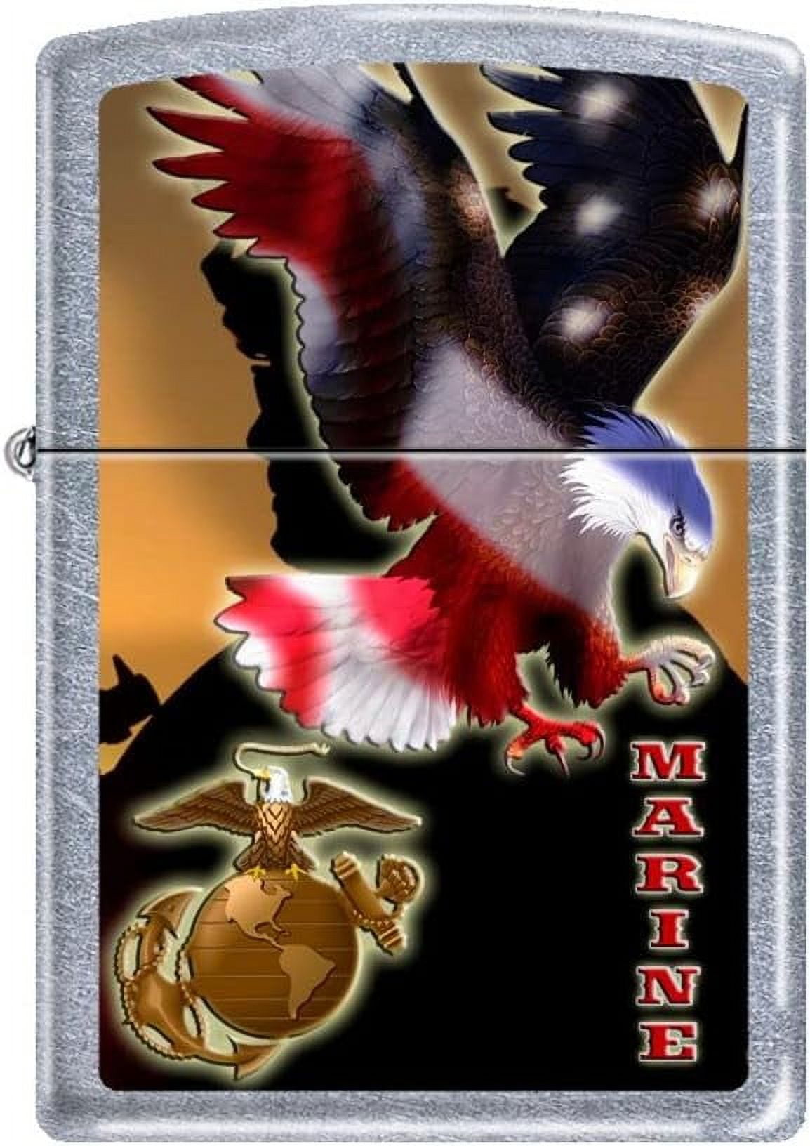 Zippo Lighter- USMC Eagle USA Marine Corps Street Chrome Windproof ...