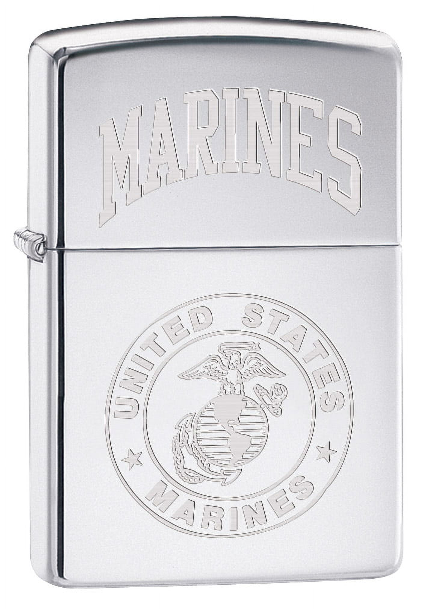 Zippo Lighter: USMC Marines Logo Engraved - High Polish Chrome 79437 ...