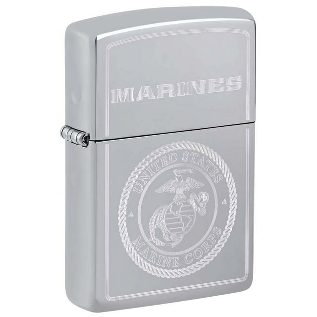 Zippo Lighter: USMC Marines Logo, Engraved - High Polish Chrome 81253 ...