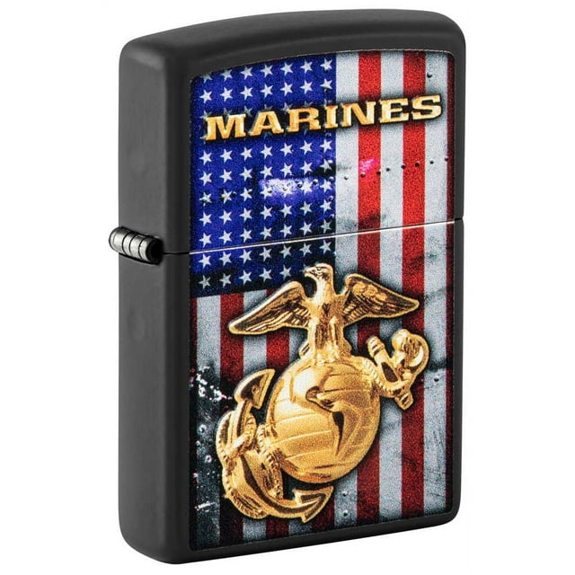 Zippo Lighter: USMC Marines Logo on Flag - Black Matte 81255 - Walmart.com