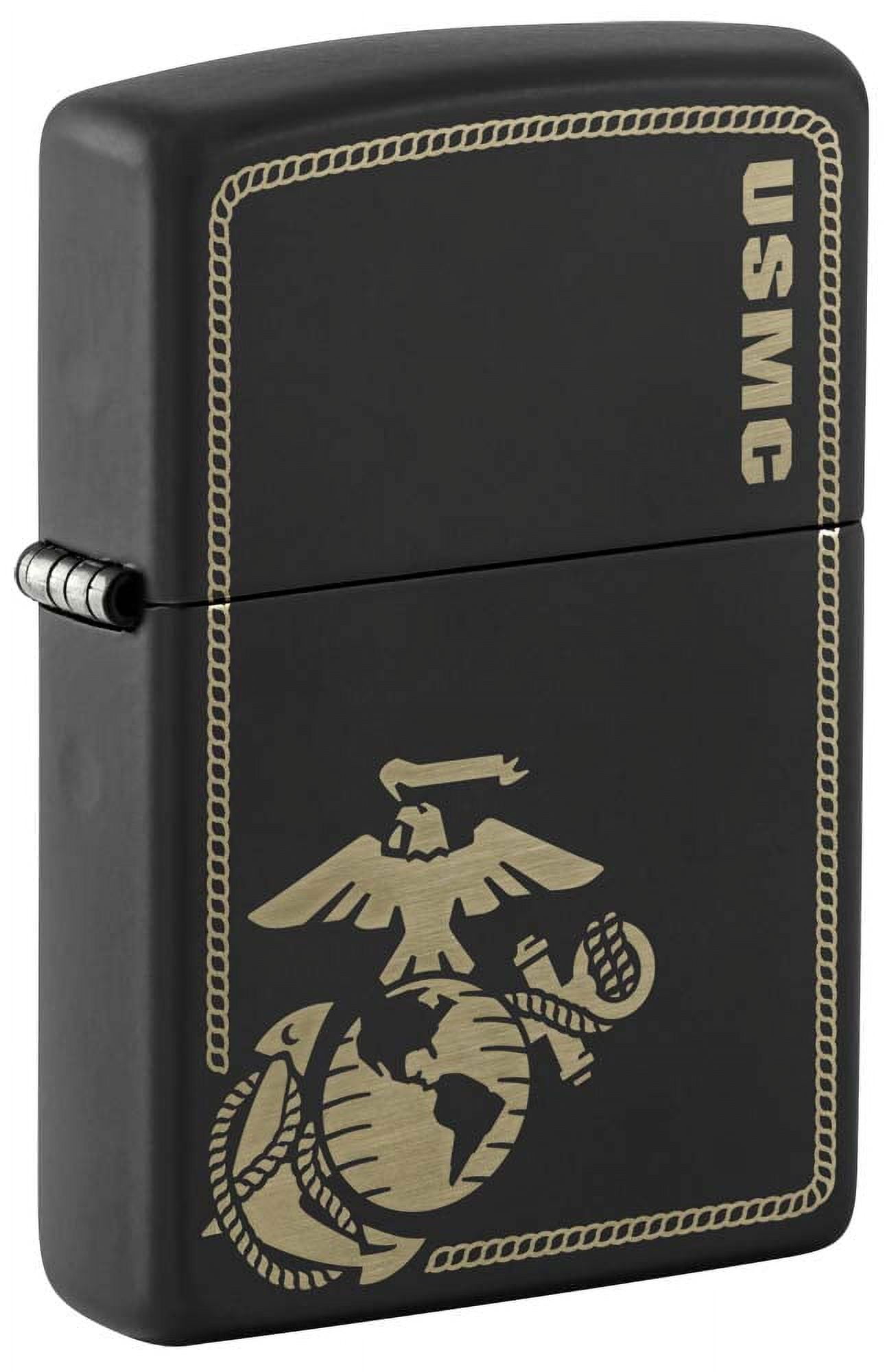 Zippo Lighter: USMC Marines Logo with Border, Engraved - Black Matte ...