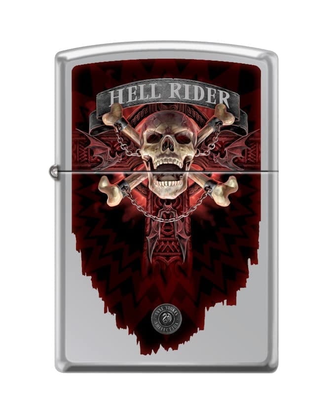 Zippo Lighter -for Anne Stokes Hell Rider Skull Crossbones Devil Hell # ...