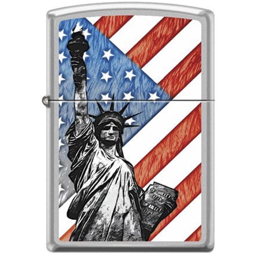 Zippo Statue of Liberty with Flag Satin Chrome Pocket Lighter - Walmart.com