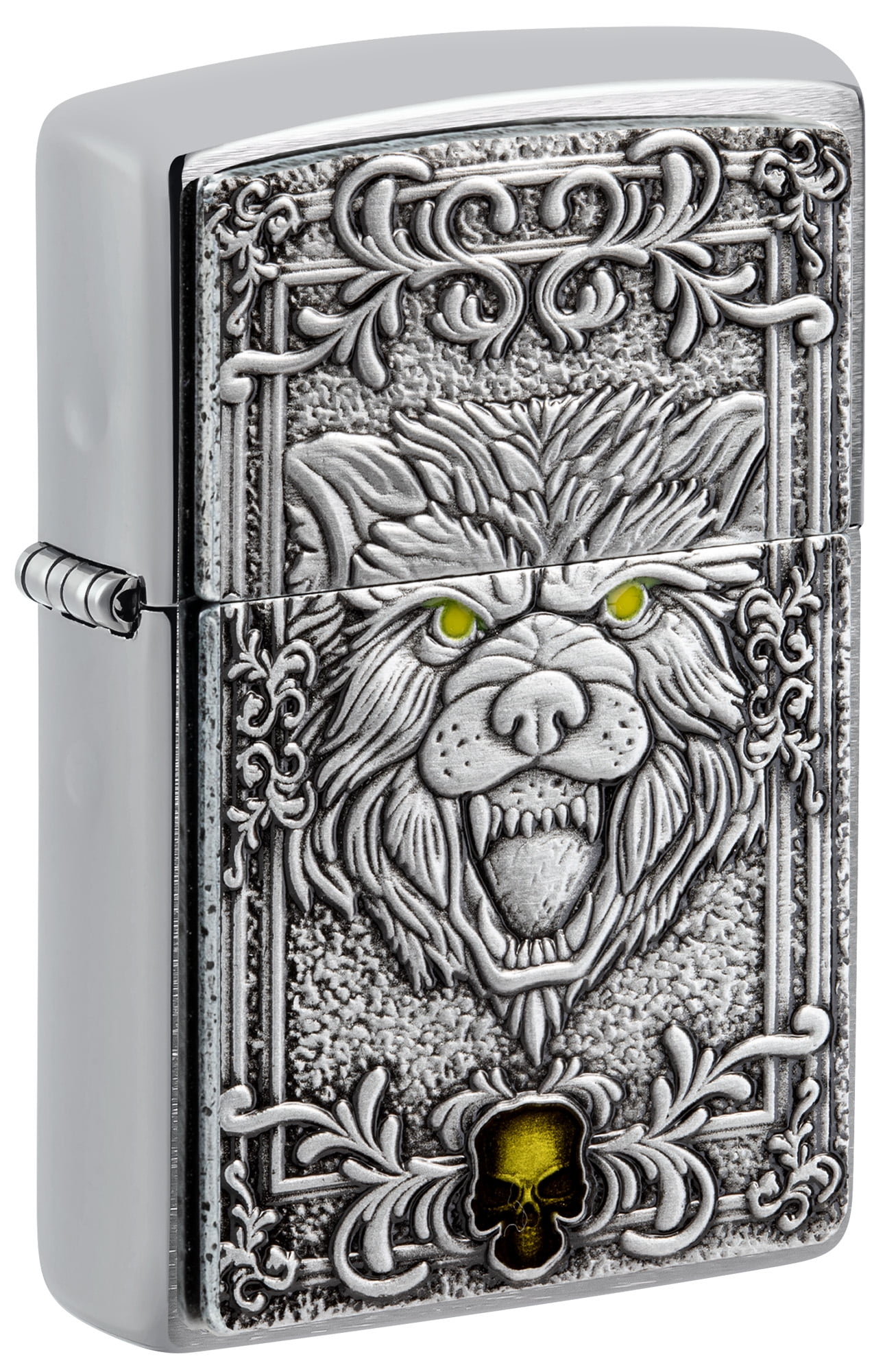 Zippo Classic Wolf Emblem Design, Refillable Brushed Chrome Pocket ...