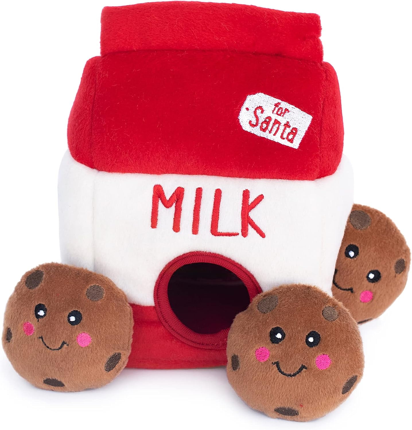 ZippyPaws Holiday Zippy Burrow Santa's Milk and Cookies Plush Dog Toy ...