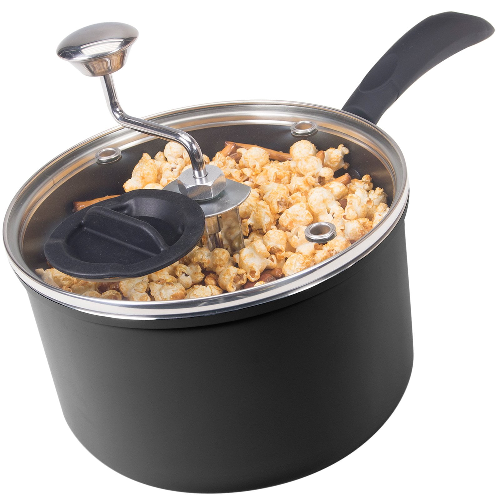 Zippy Pop Black Stovetop Popcorn Popper with Glass Lid, 5-1/2 Quart ...