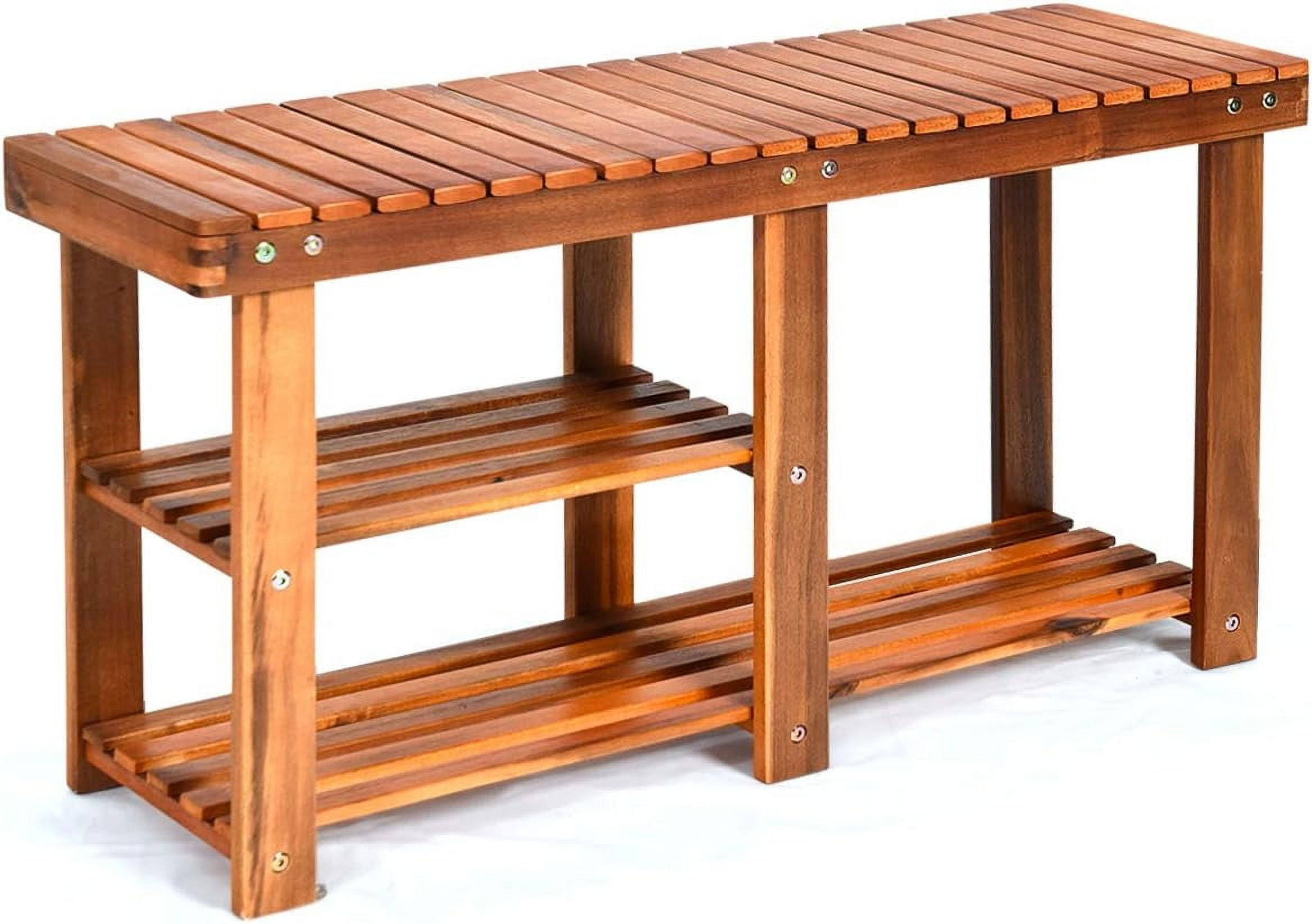 ZippyCart 2-Tier Shoe Bench Entryway Shoe Rack with Seat, Wood ...