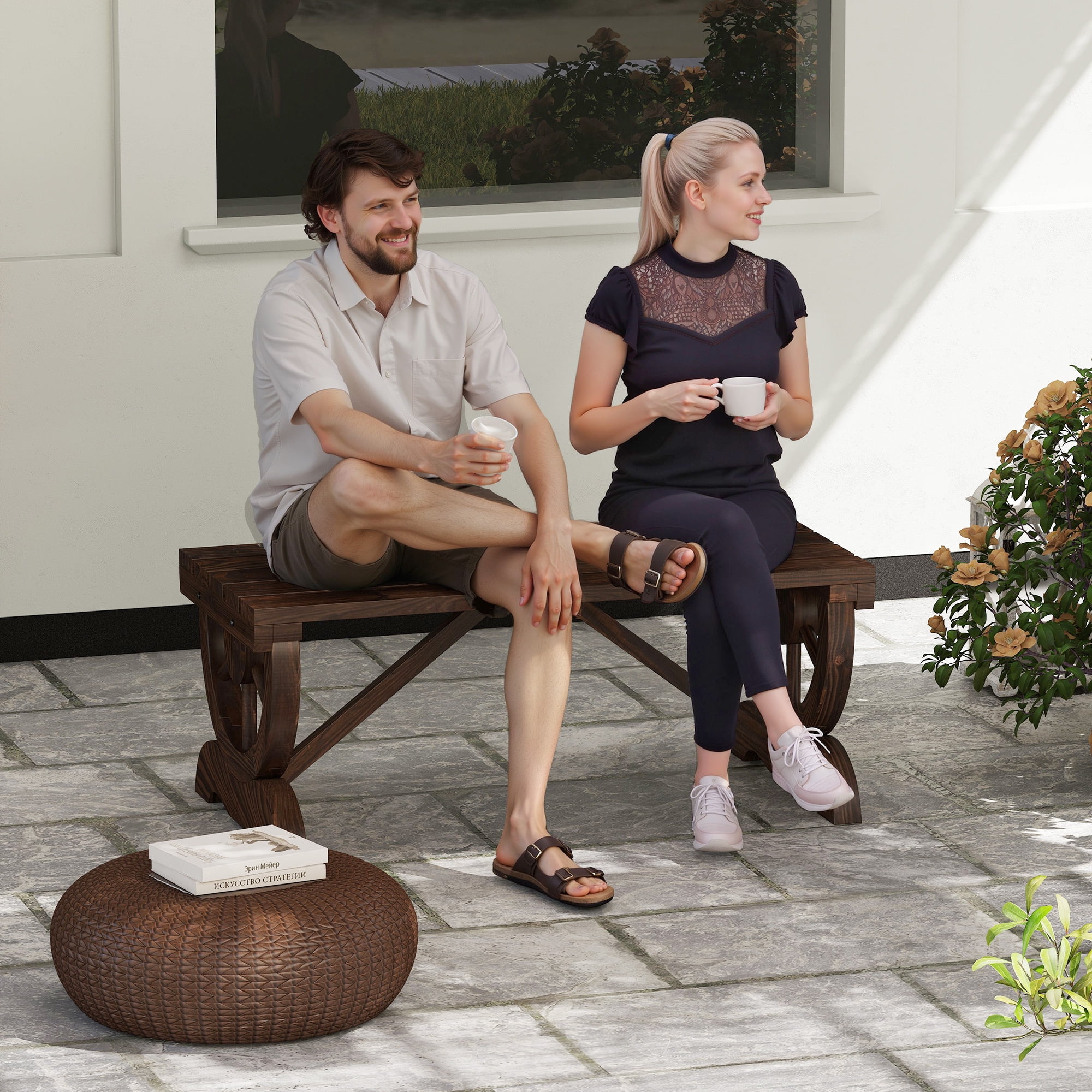 ZippyCart 38.5" Wooden Wagon Wheel Bench, Rustic Outdoor Patio Weather ...
