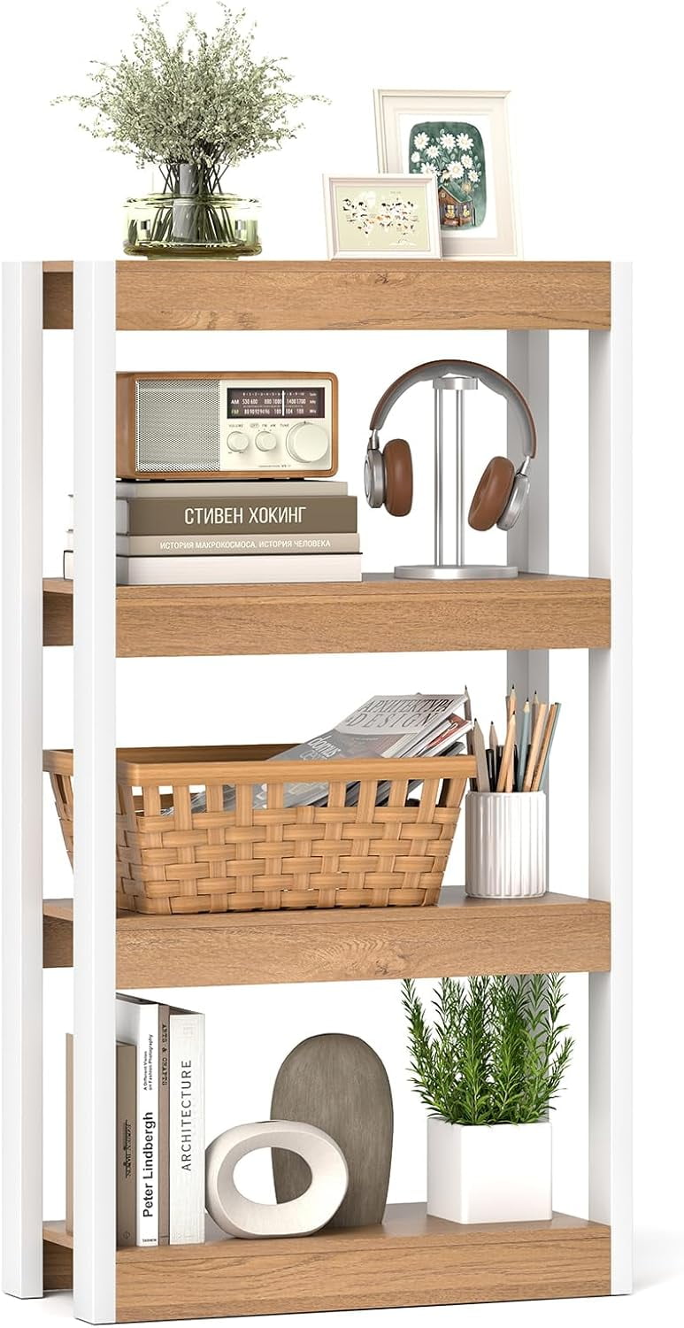 ZippyCart 4-Tier Bookshelf, Wooden Bookcase with Dual Anti-Tipping Kits, Freestanding Shelving ...