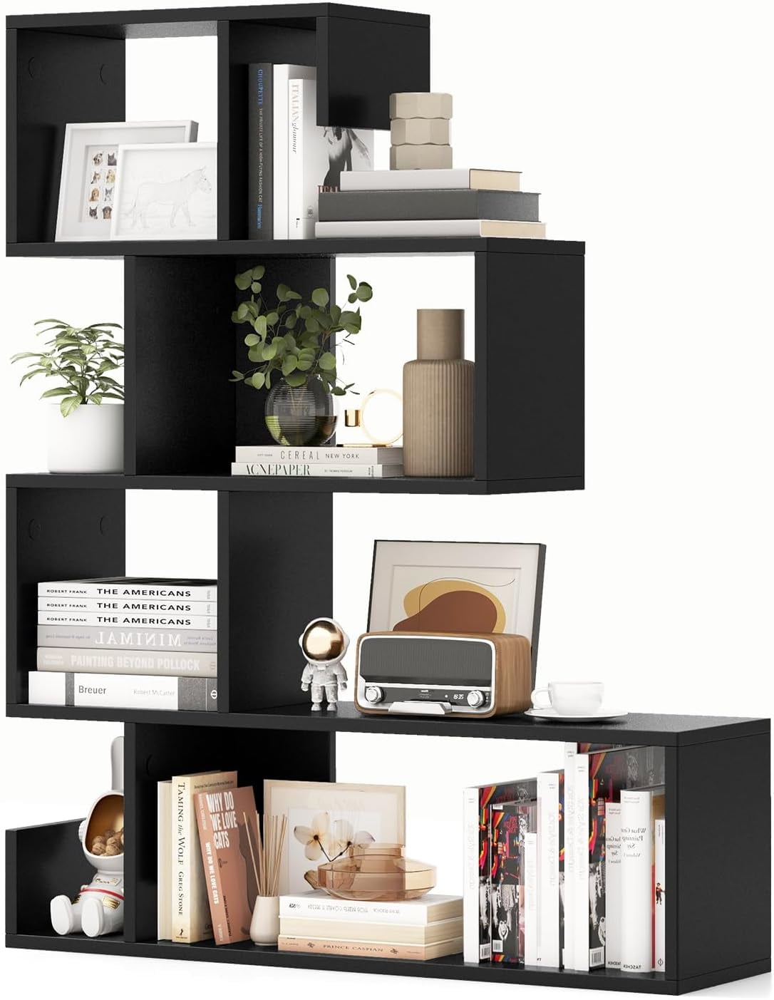 ZippyCart 5-Tier S-Shaped Bookshelf, Geometric Bookcase w/Open Cubes, Modern Decorative Display ...
