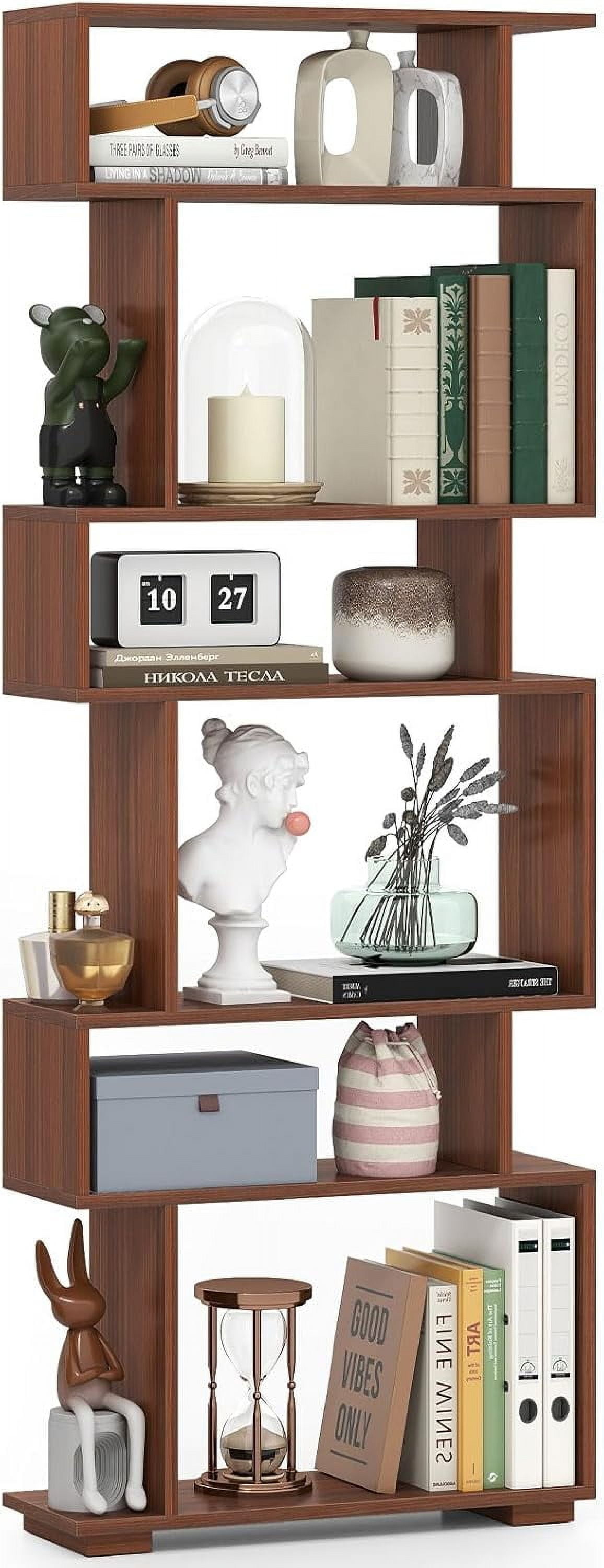 ZippyCart 6-Tier Geometric Bookshelf, S-Shaped Bookcase with 2 Anti ...