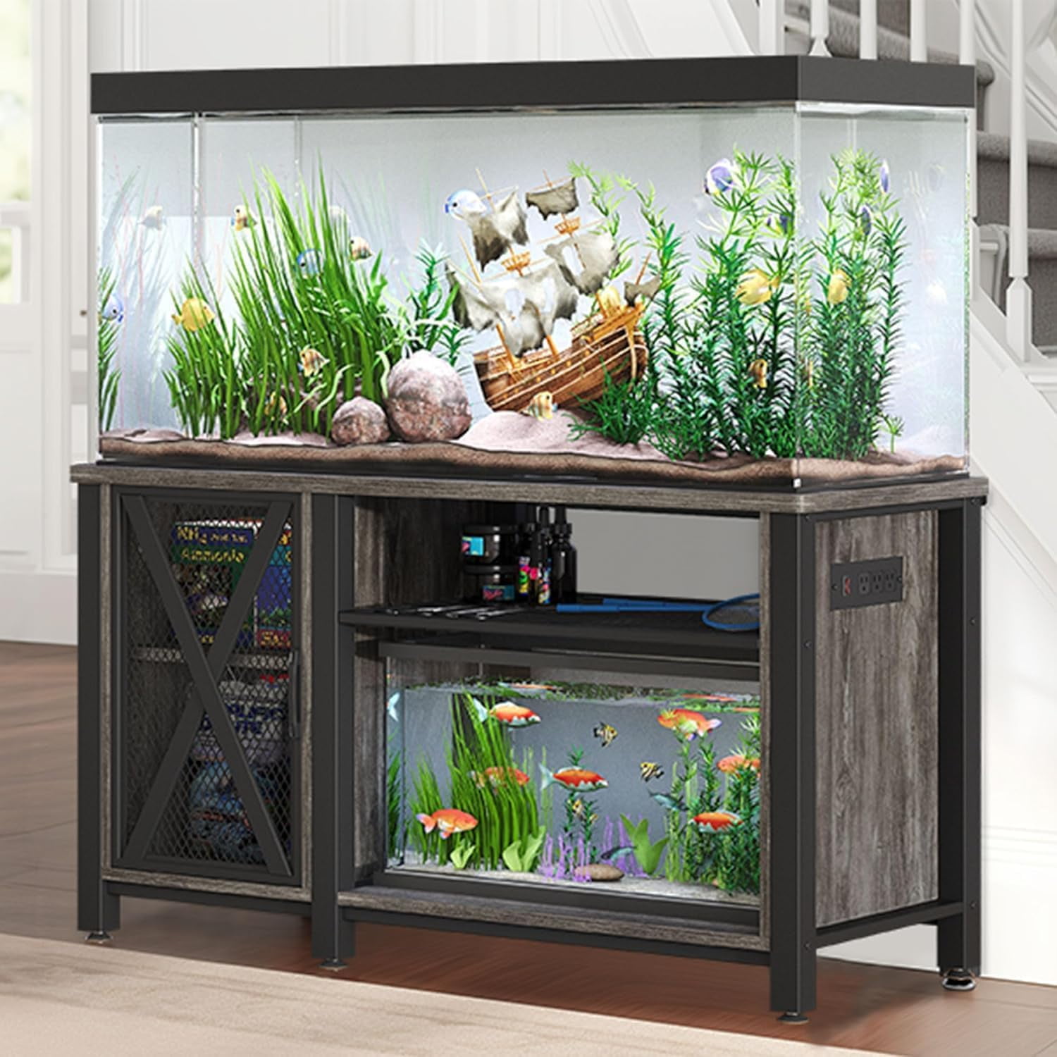 ZippyCart Heavy Duty 55-75 Gallon Aquarium Stand with Power Outlets ...