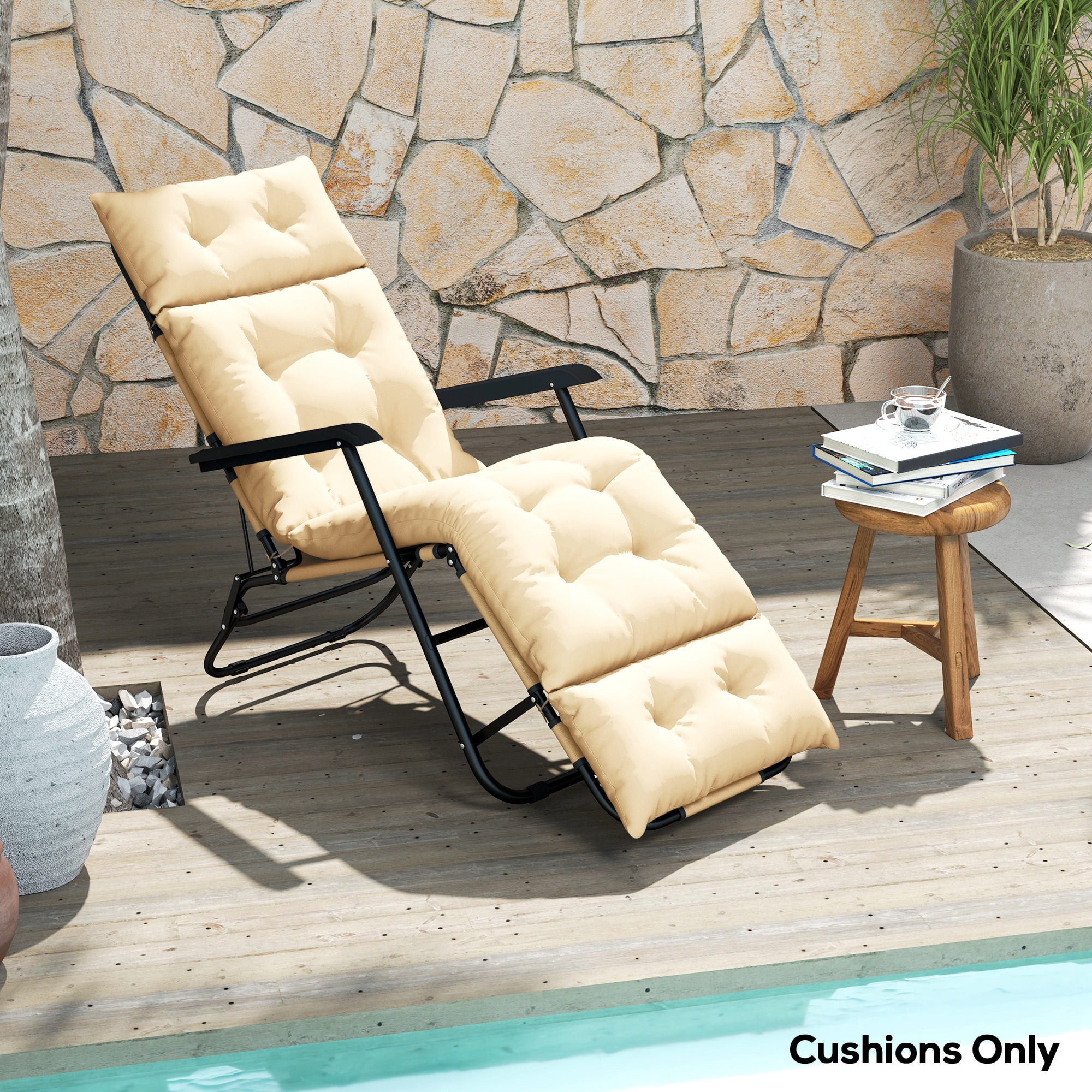 ZippyCart Patio Lounge Chair Cushion, Tufted Thick Outdoor Chaise ...