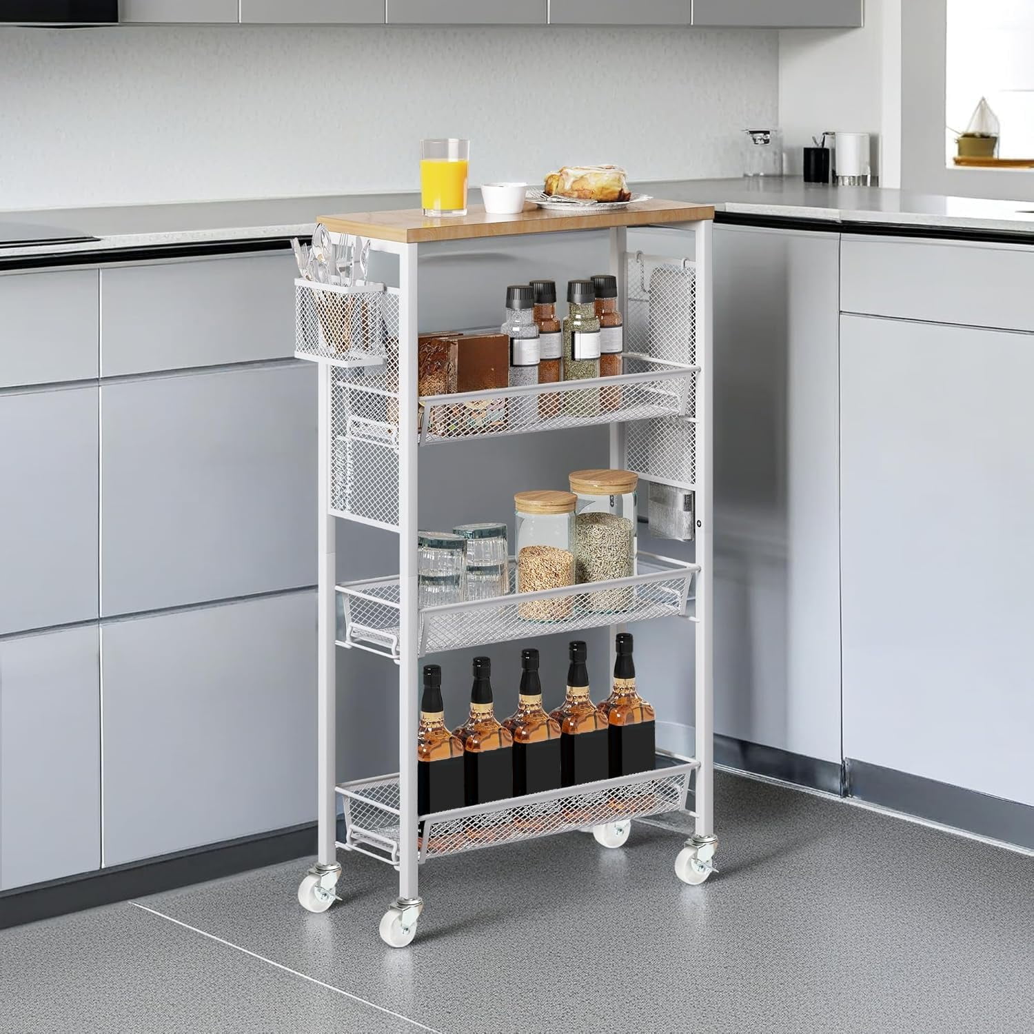 ZippyCart Slim Rolling Cart, Rolling Spice Rack Next to Fridge, Narrow ...
