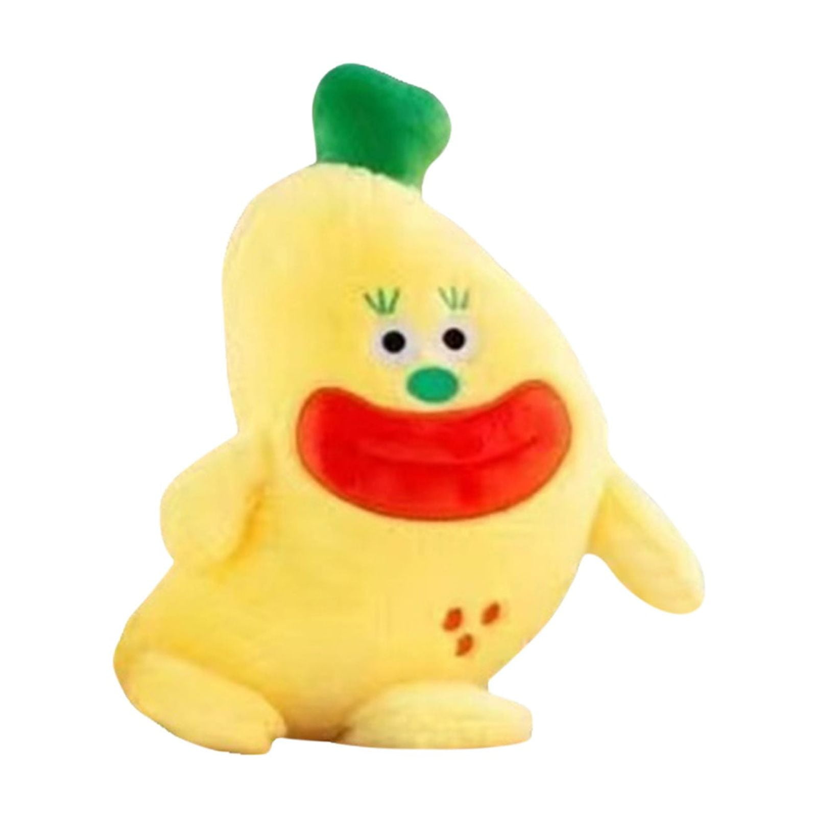 ZippyJoy Adorable Yellow Plush Toy With Red Smile Green Top Soft And ...