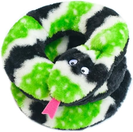 ZippyPaws Rattlesnake Dog Toy, Green No-Stuffing Plush with 5 Squeakers ...