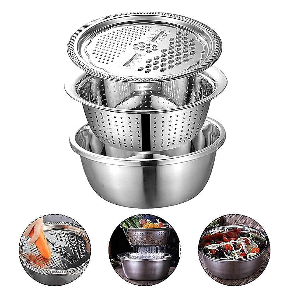 Zipron Kitchen Multipurpose Grater Bowl with Drain Colander Grater Mesh ...