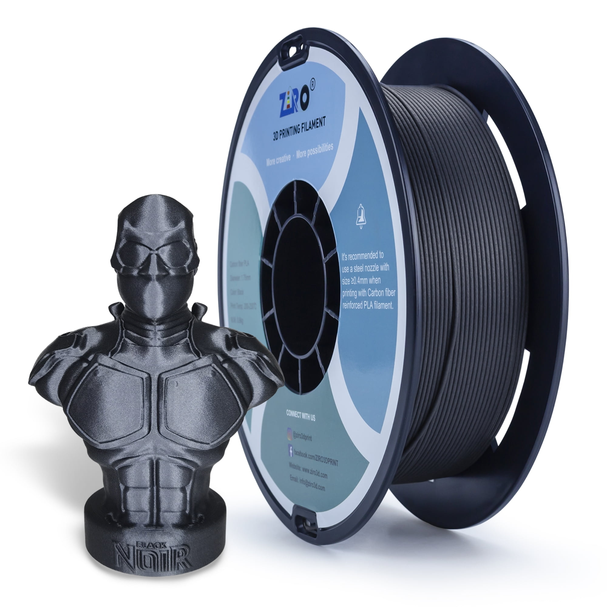Ziro 3D Carbon-Fiber PLA Filament 1.75mm 800g, Black - Walmart.com