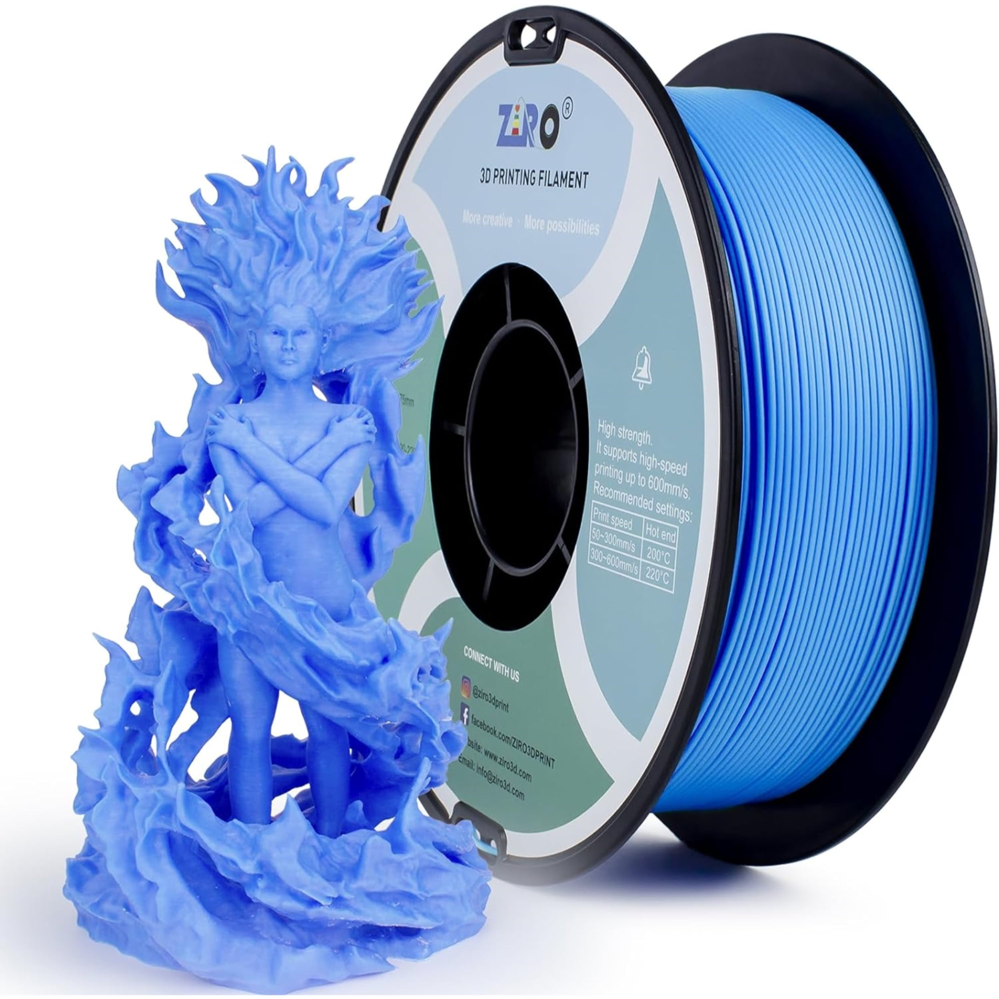 Ziro 3D HS-PLA (high speed) Filament 1.75mm 1kg, Cyan - Walmart.com