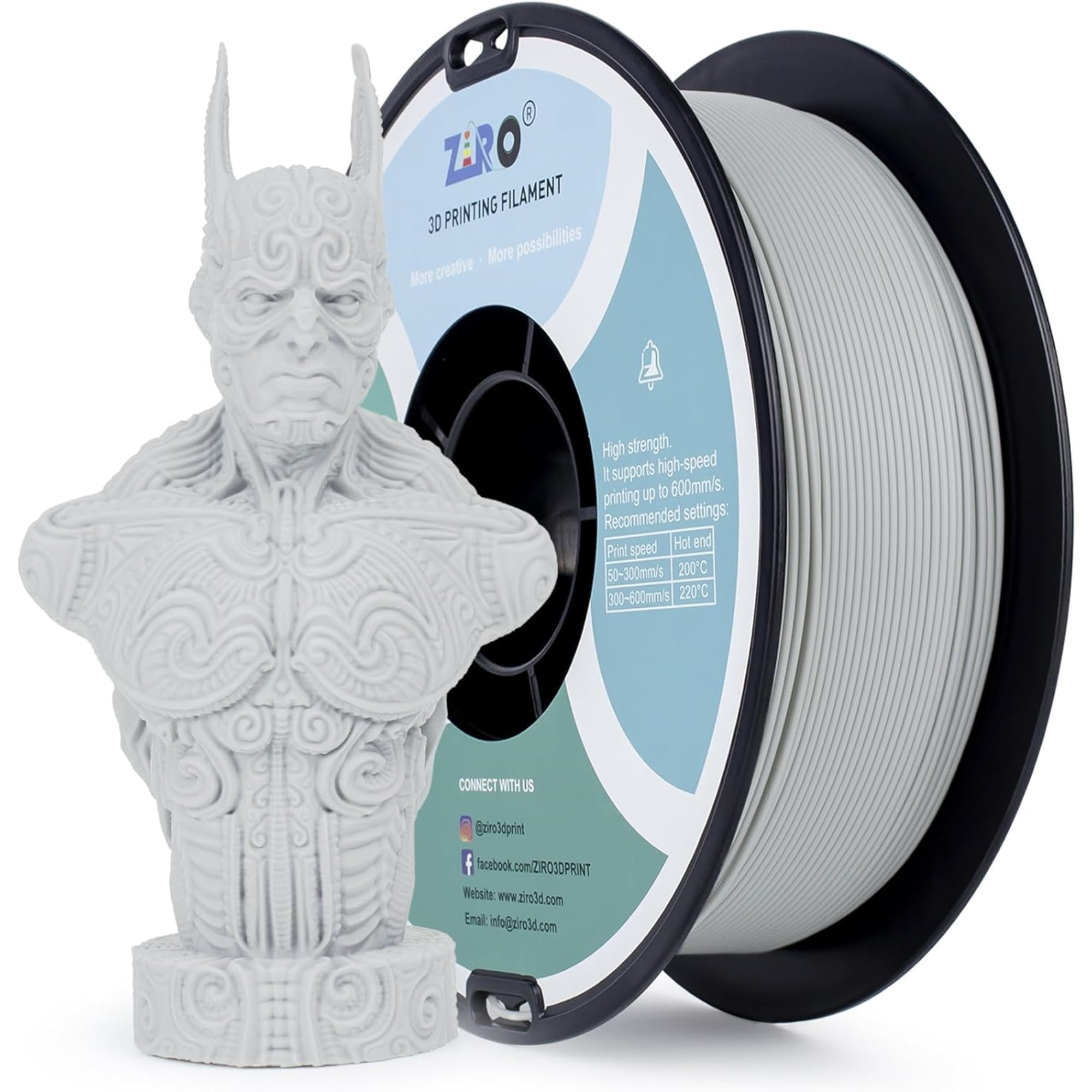 Ziro 3D HS-PLA (high speed) Filament 1.75mm 1kg, Gray - Walmart.com