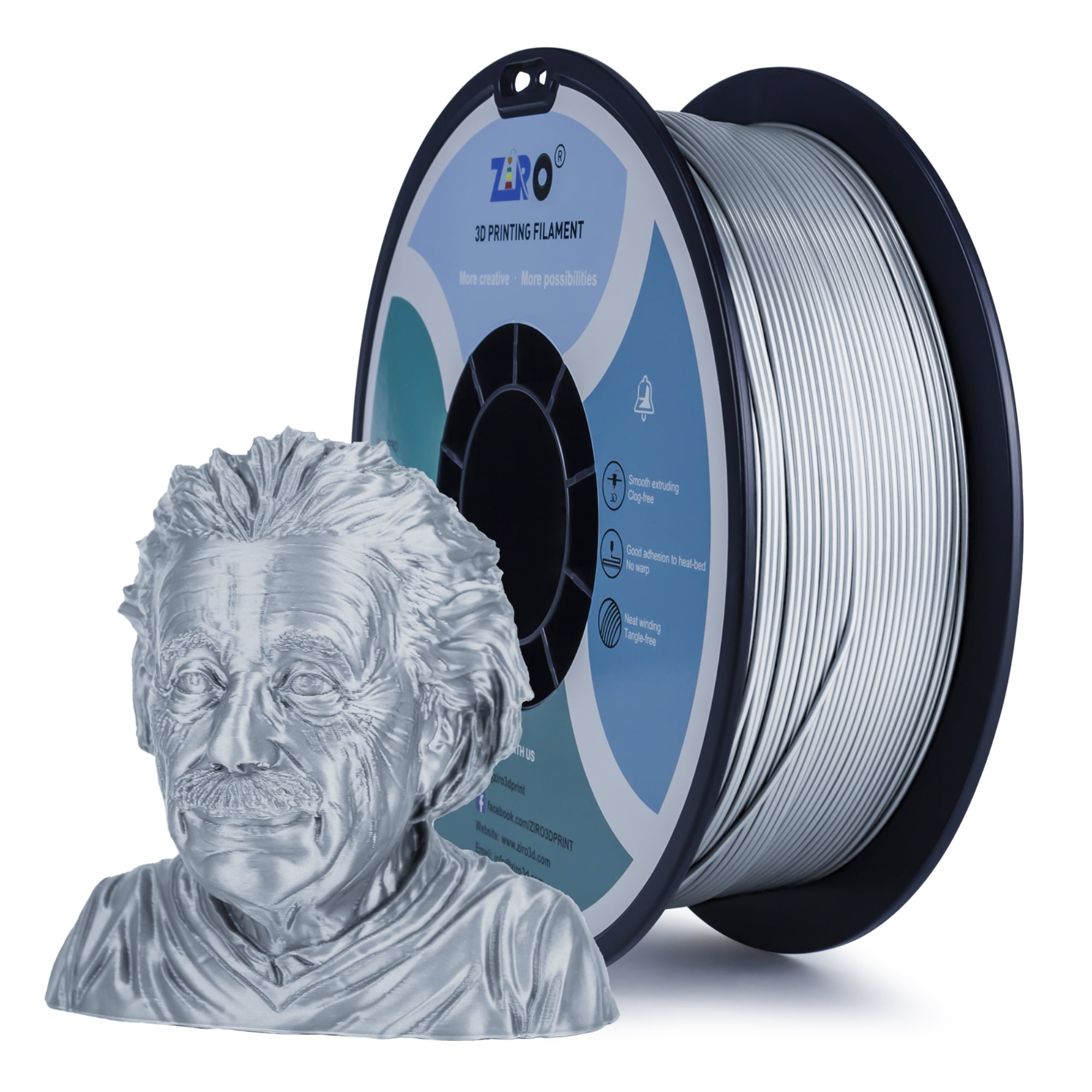 Ziro 3D PLA PRO Filament, 1.75mm 1kg, Metallic Silver - Walmart.com