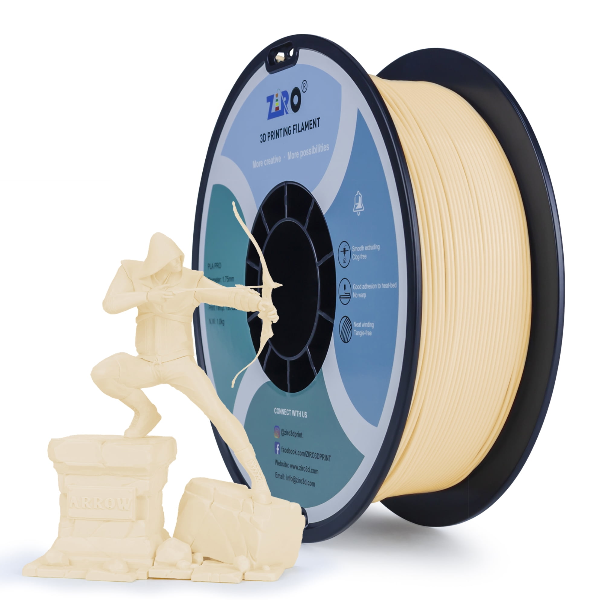 Ziro 3D PLA PRO Filament, 1.75mm 1kg, Skin - Walmart.com