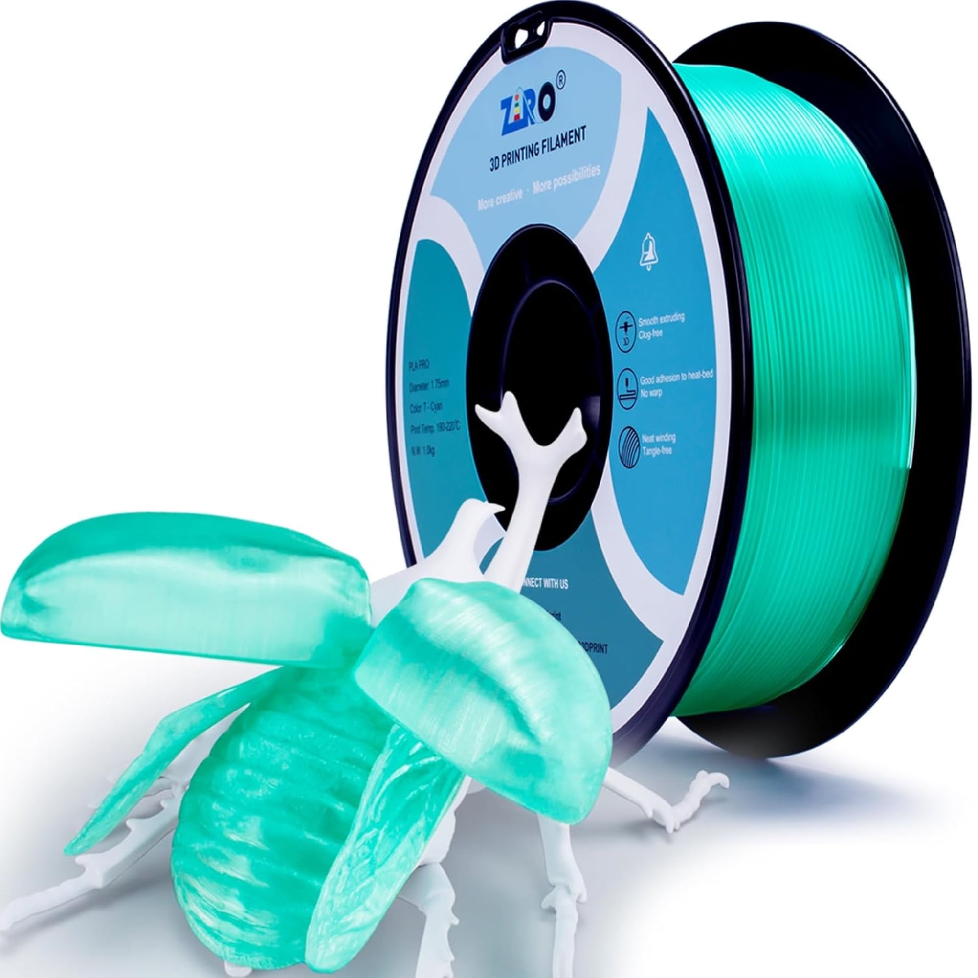 Ziro 3D PLA PRO Filament, 1.75mm 1kg, Transparent Cyan - Walmart.com