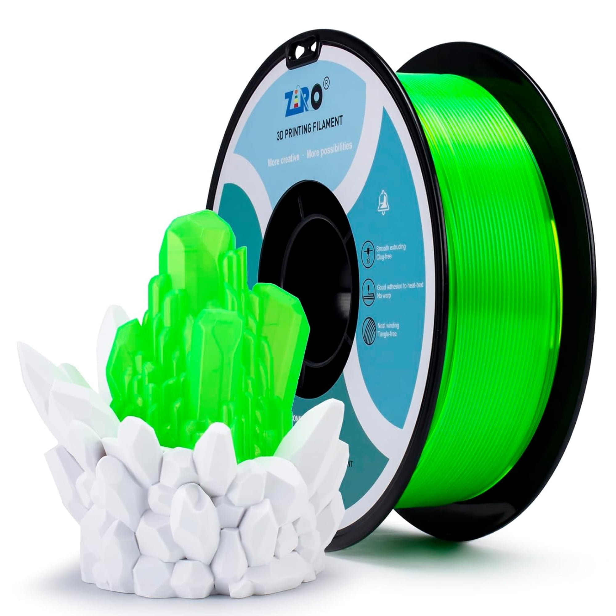 Ziro 3D PLA PRO Filament, 1.75mm 1kg, Transparent Fluorescent Green ...