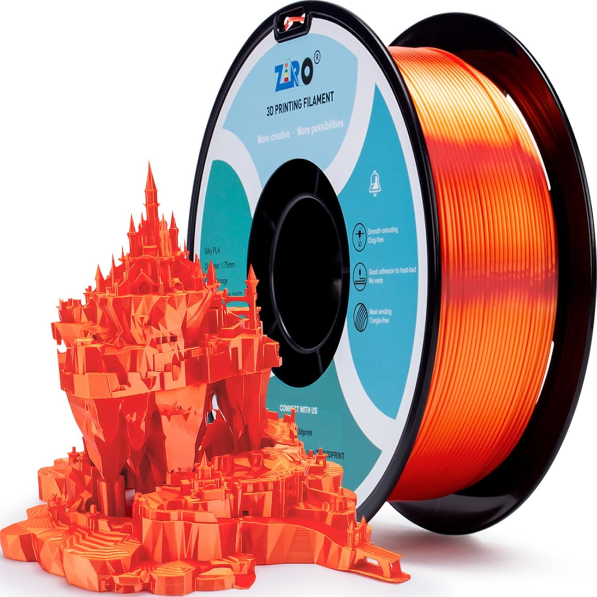 Ziro 3D Silk PLA Filament 1.75mm 1kg, Orange - Walmart.com