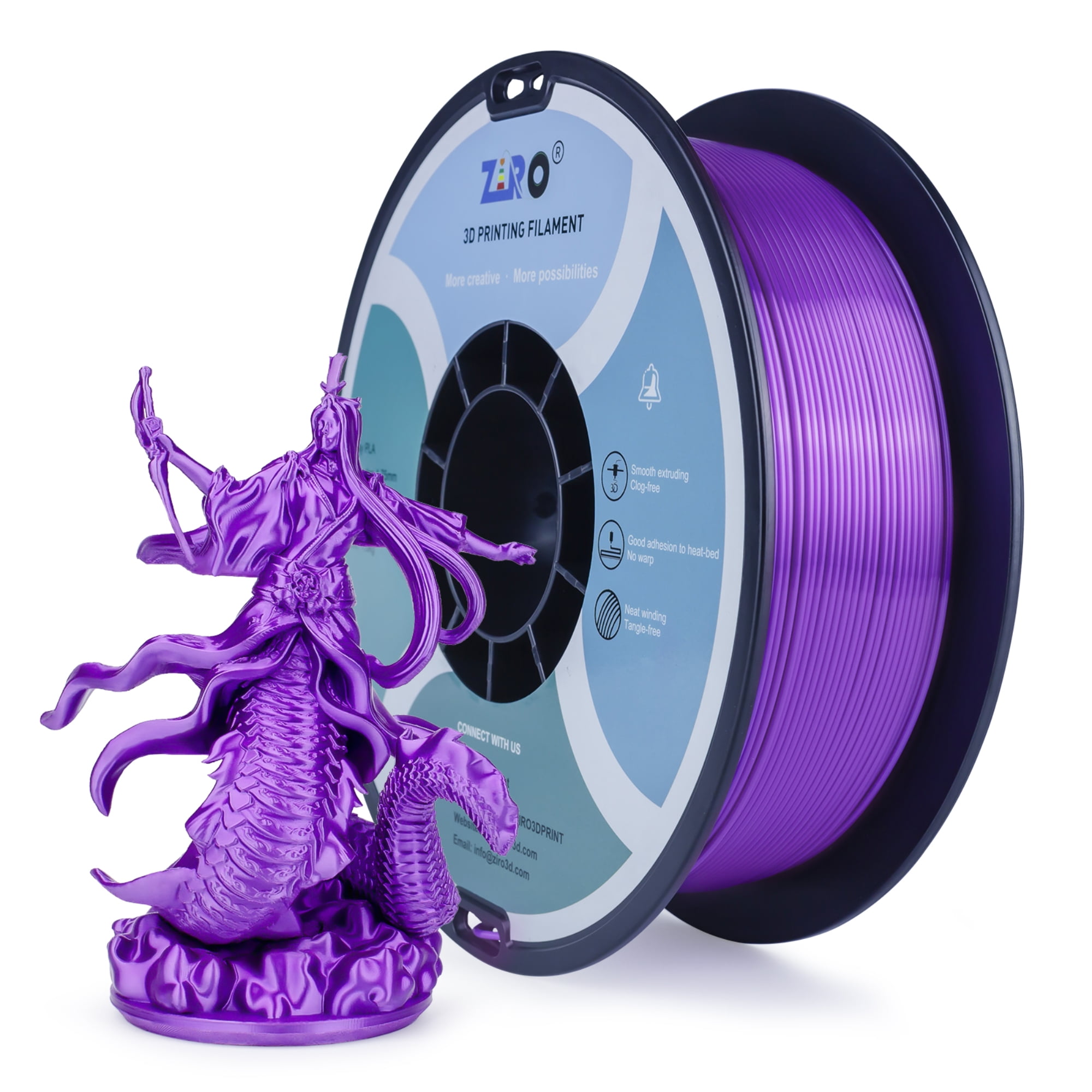 Ziro 3D Silk PLA Filament 1.75mm 1kg, Purple - Walmart.com