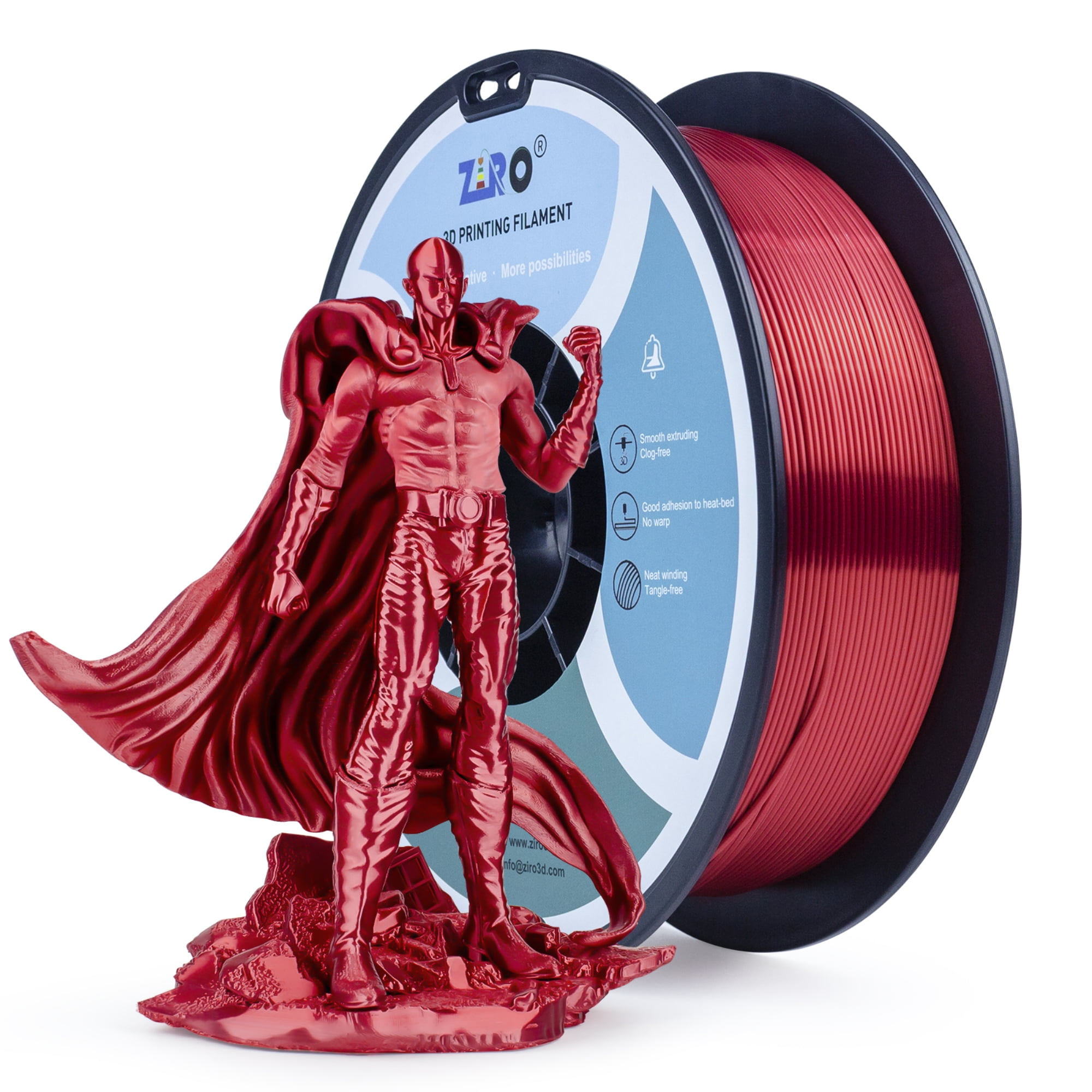 Ziro 3D Silk PLA Filament 1.75mm 1kg, Red - Walmart.com