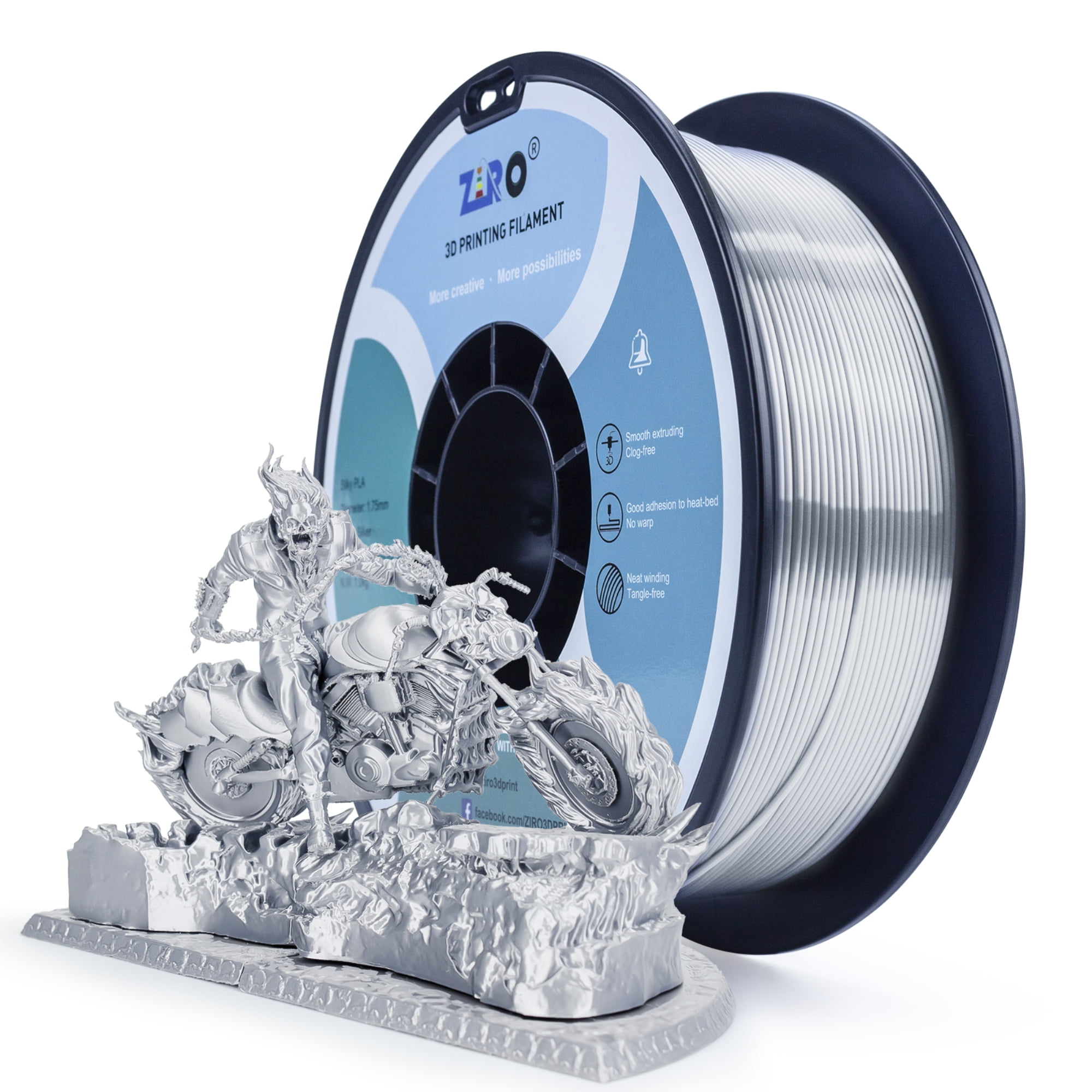 Ziro 3D Silk PLA Filament 1.75mm 1kg, Silver - Walmart.com