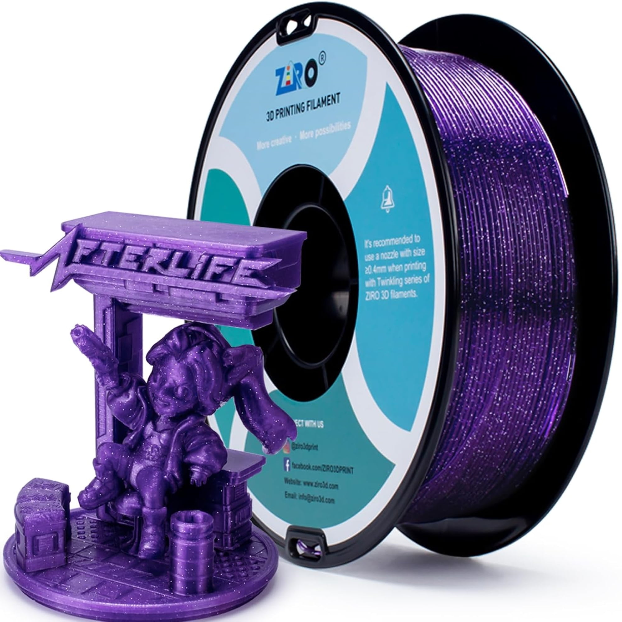 Ziro 3D Twinkling PLA Filament 1.75mm 1kg, Purple - Walmart.com