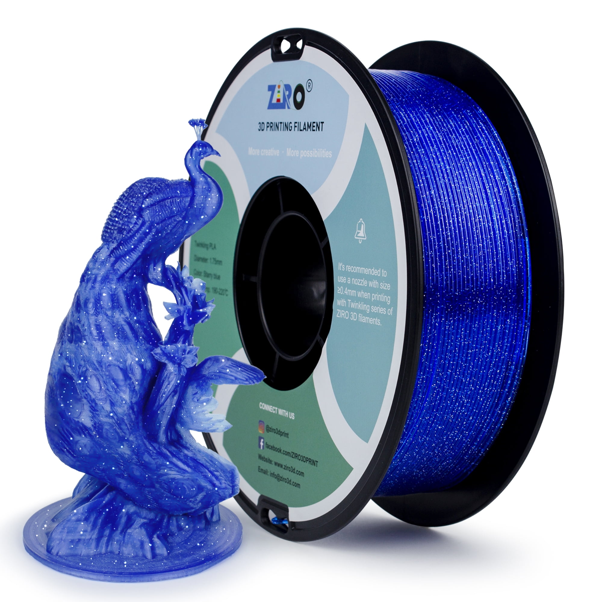 Ziro 3D Twinkling PLA Filament 1.75mm 1kg, Starry Blue - Walmart.com