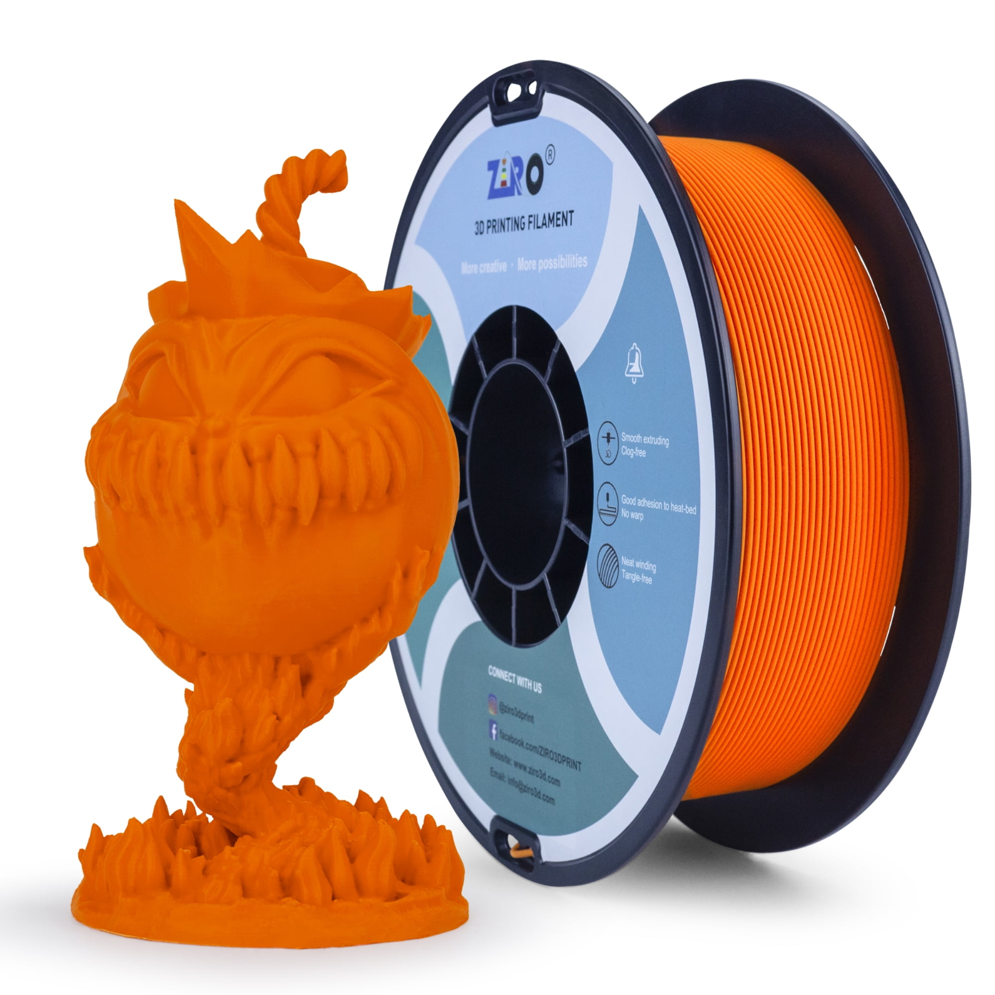Ziro 3D Matte PLA Filament 1.75mm 1kg, Orange - Walmart.com
