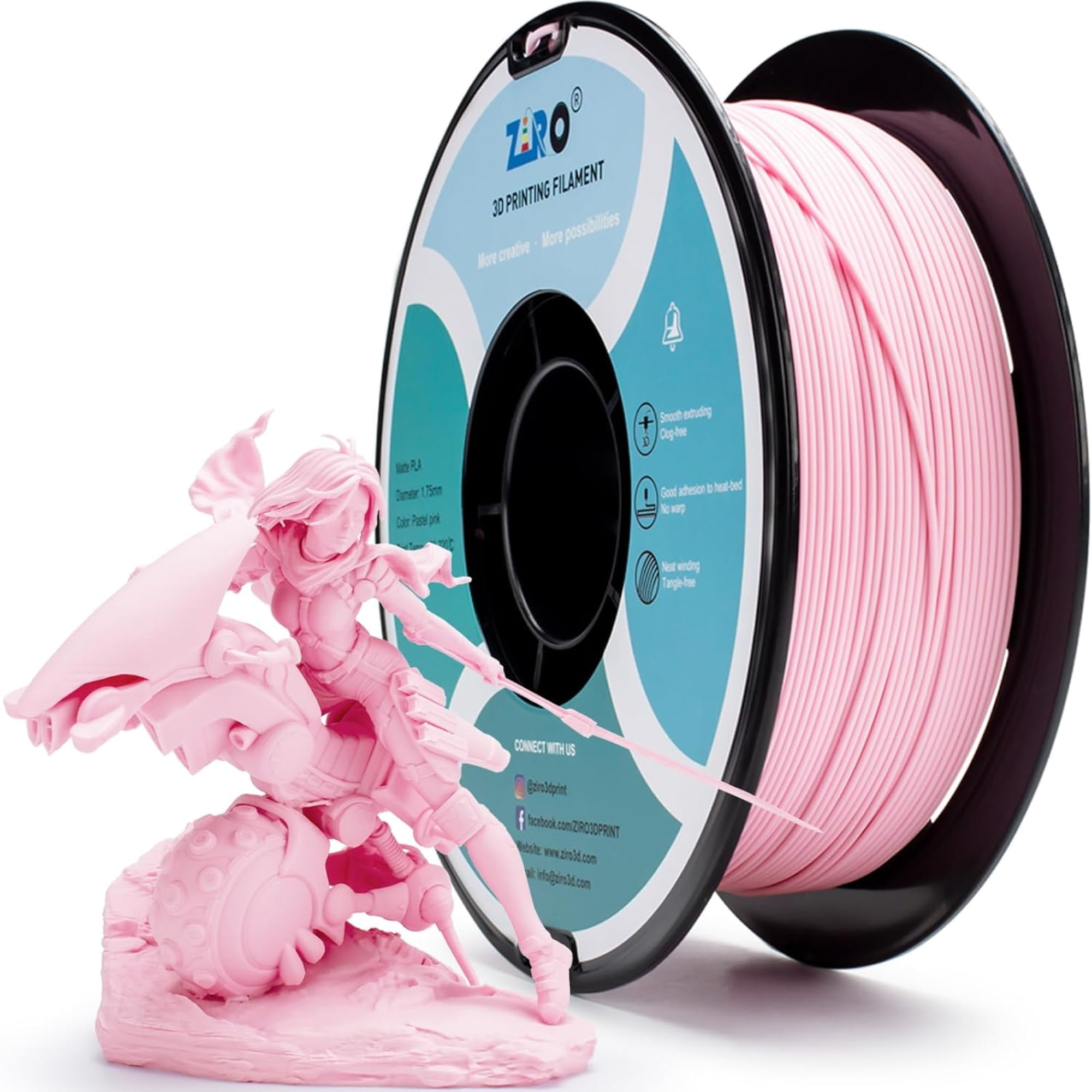 Ziro 3D Matte PLA Filament 1.75mm 1kg, Pastel pink - Walmart.com