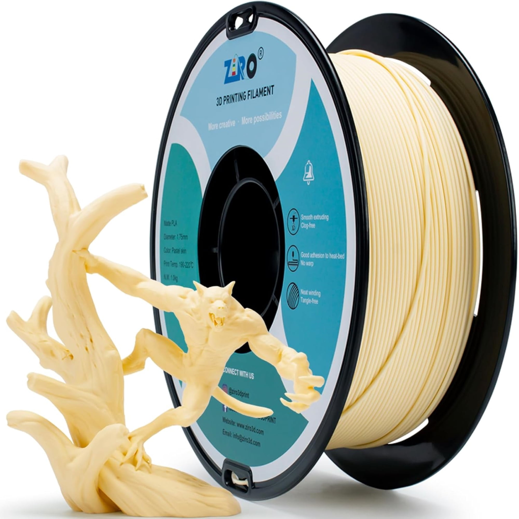 Ziro 3D Matte PLA Filament 1.75mm 1kg, Pastel skin - Walmart.com