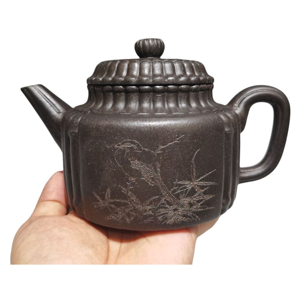 Zisha Purple Clay Teapot Sand Fired Pot Scroll Shaped Floral ...