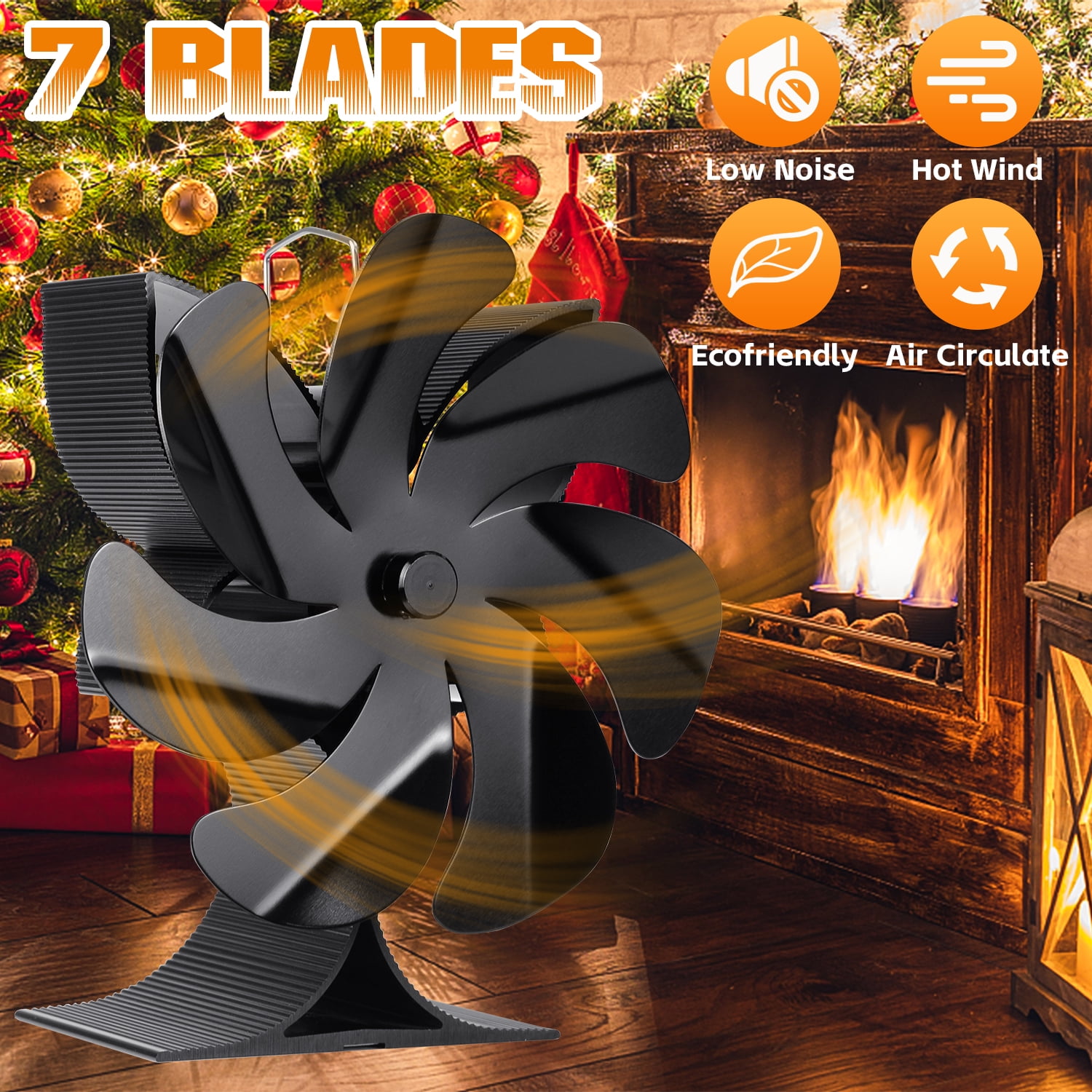 Ziss Heat Powered 7-Blade Wood Stove Fan, Thermal Blower & Pellet Unit ...