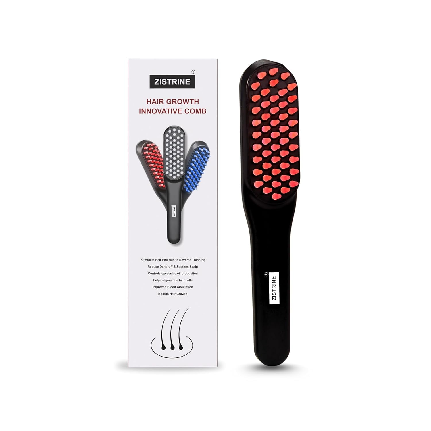 Zistrine Hair Growth Led Comb Red Blue Light Therapy For scalp ...