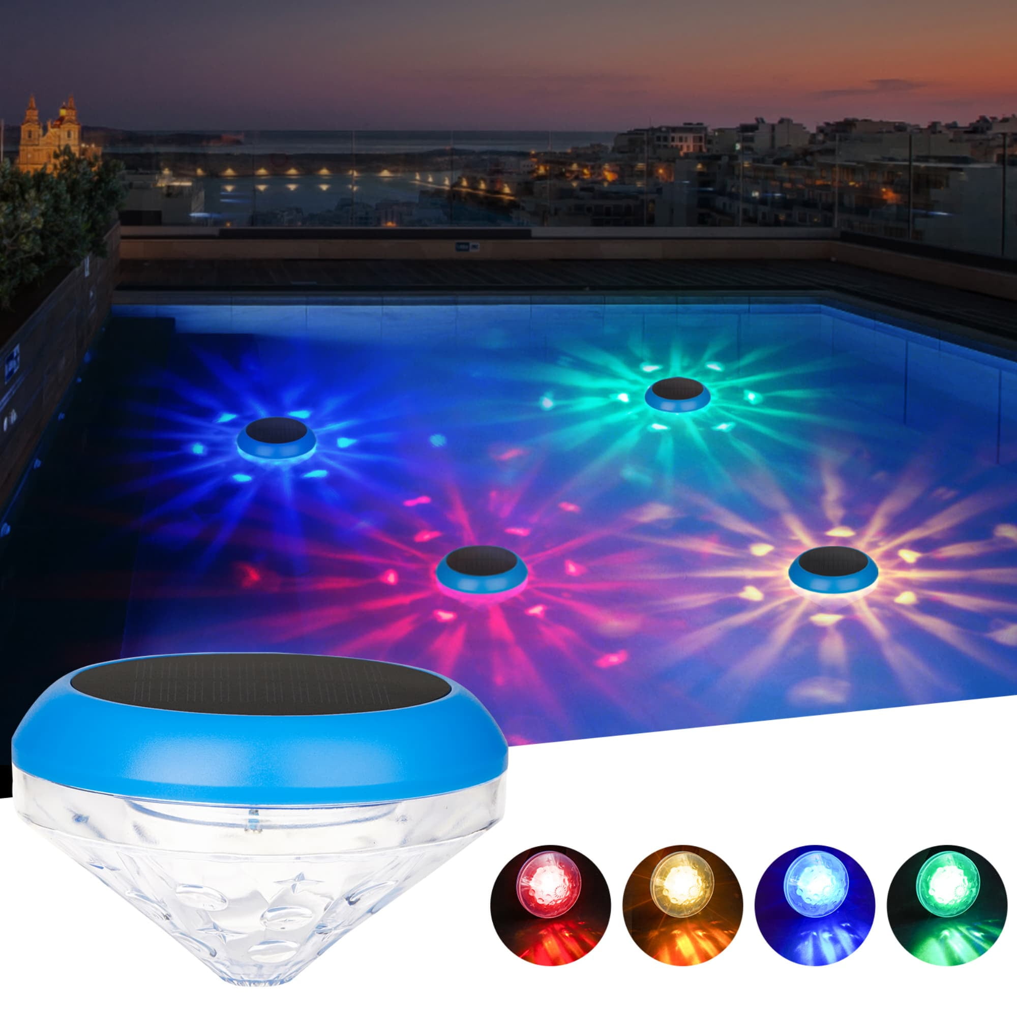 Zisupridco Solar Floating Pool Lights, RGB Color Changing, Waterproof ...