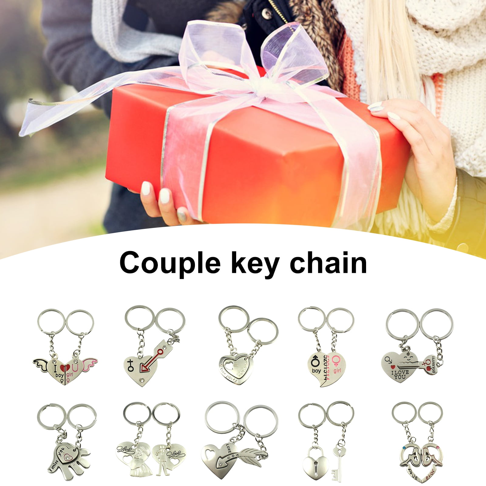 Ziurtnc 1 Pair Couple Keychain Matching Heart Connection Chain ...