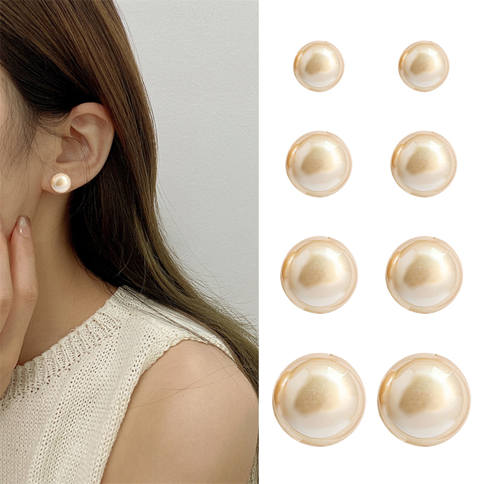 Ziurtnc 1 Pair Women Stud Earrings Round Faux Pearl Vintage French ...