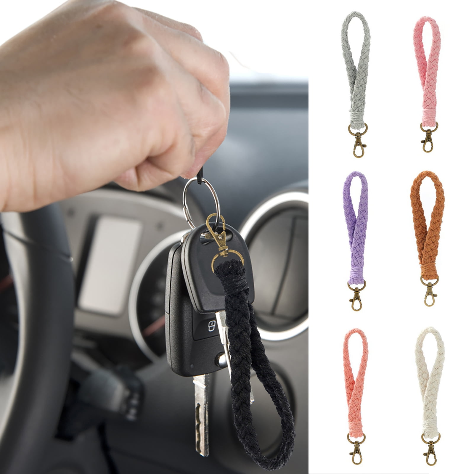 Ziurtnc Boho Wrist Keychain Bracelet for Women Cotton Rope Yarn Lanyard ...