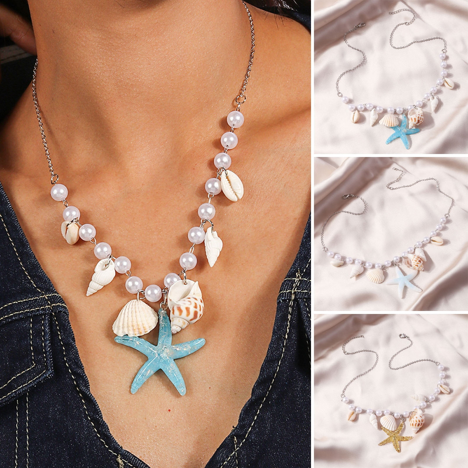 Ziurtnc Conch Starfish Necklace Stunning Faux Pearl Versatile Beach ...