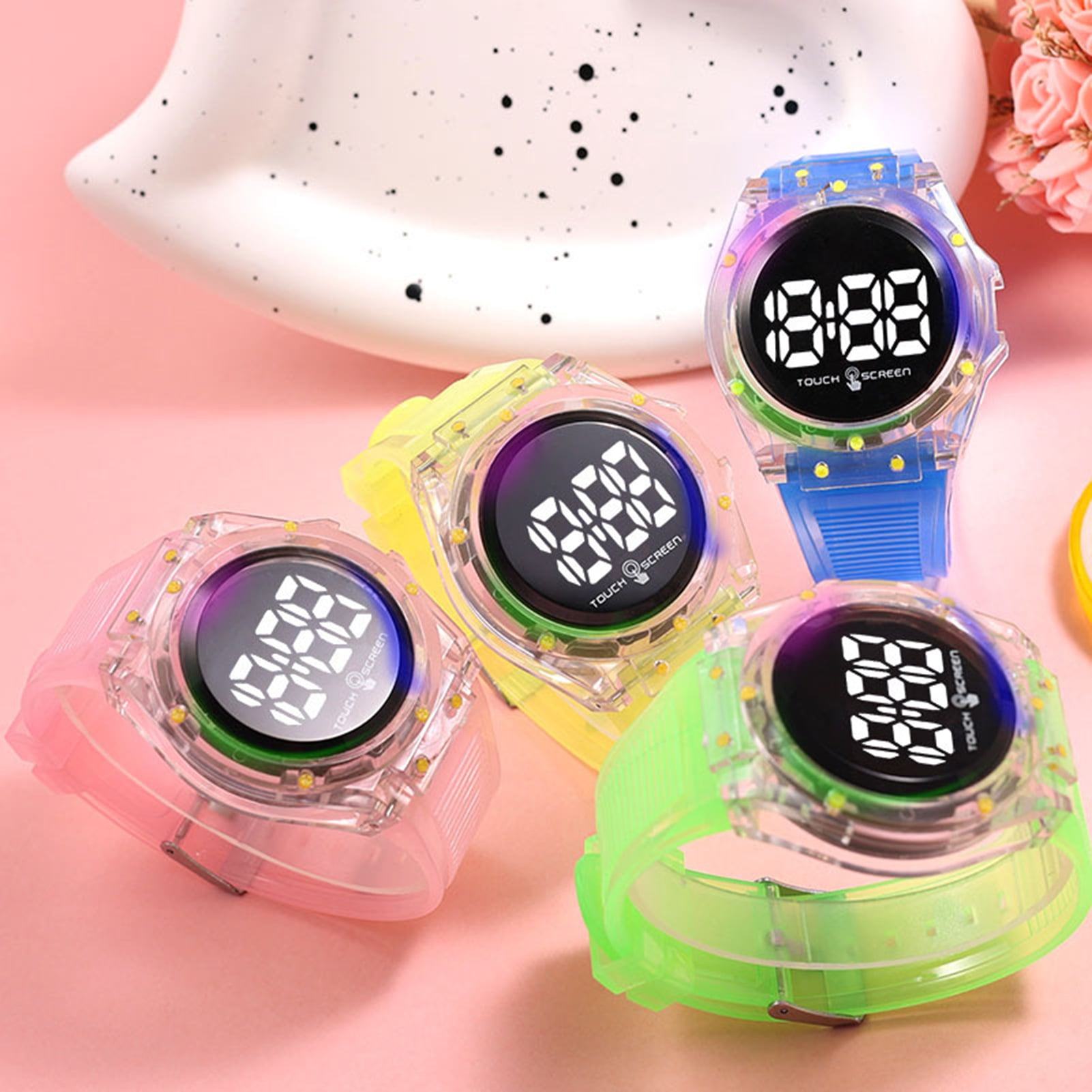Ziurtnc Couple LED Digital Watch Candy Color Adjustable Wrist Strap ...