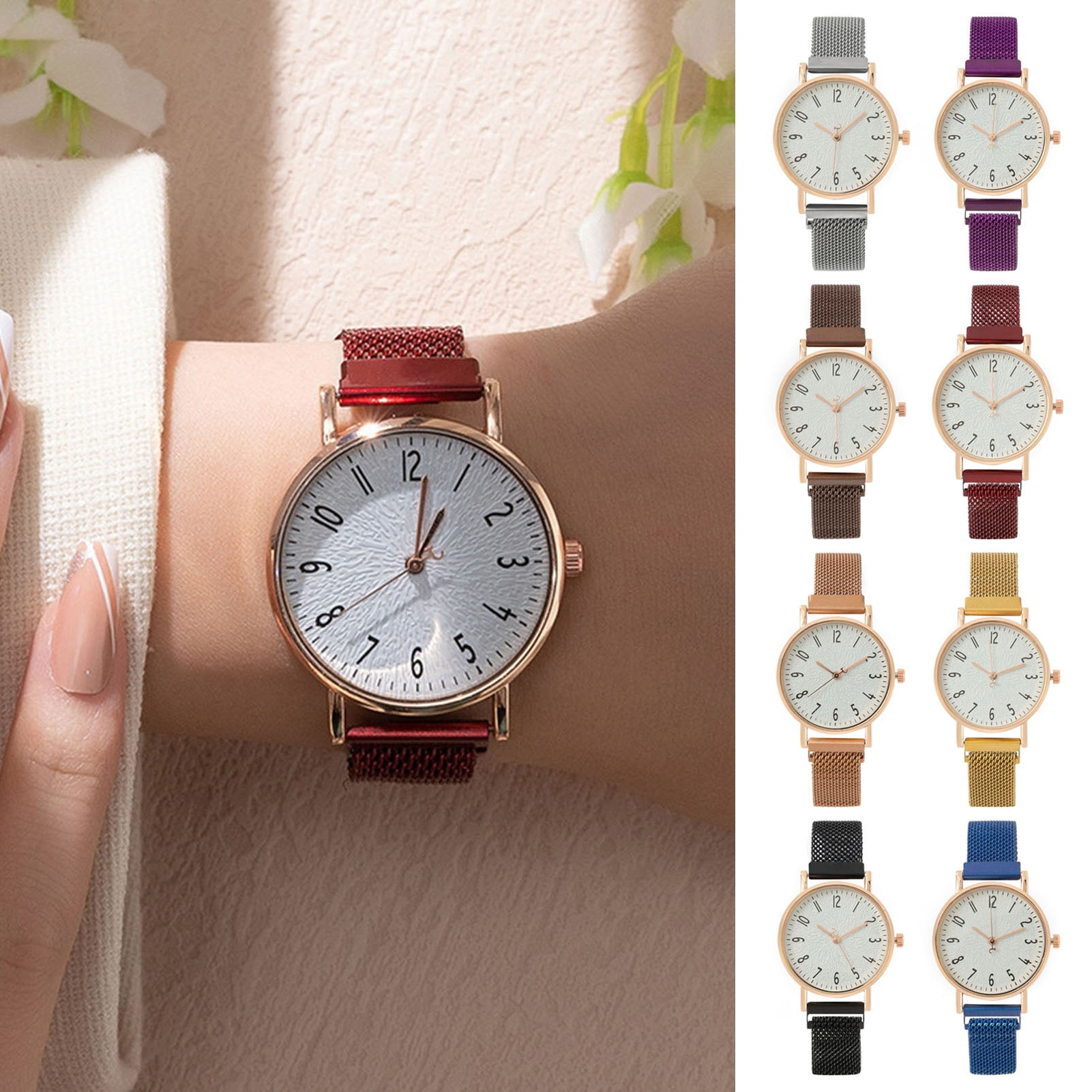 Ziurtnc Lady Quartz Watch Round Dial Magnetic Connection Band No Delay ...